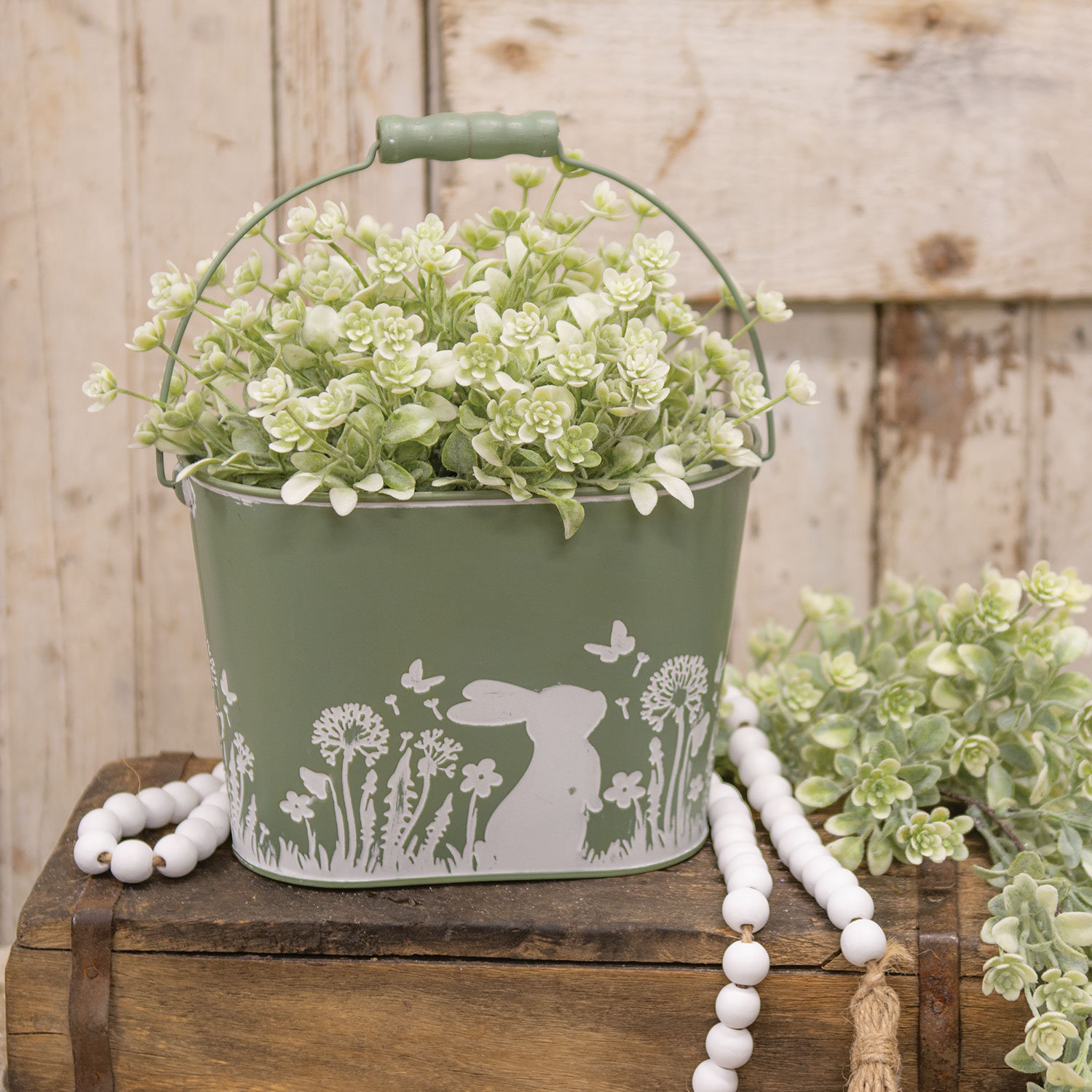 August Grove Bunny Embossed Green Oval Metal Bucket - Wayfair Canada