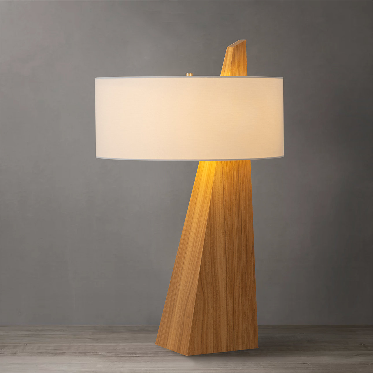 Nova of California Obelisk Table Lamp - Natural Ash Wood Finish, White ...