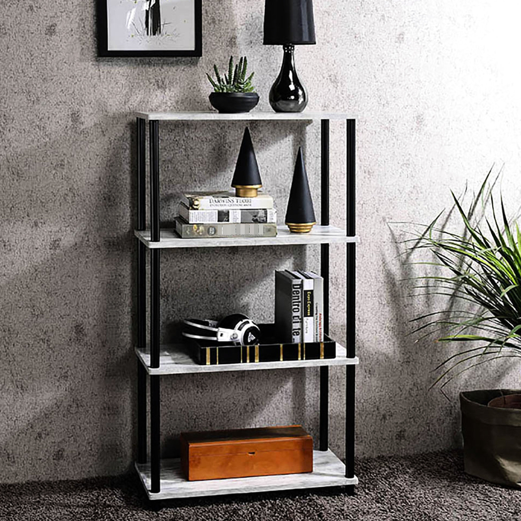 falling springs Versatile 4-Shelf Bookshelf In Antique White And Black ...