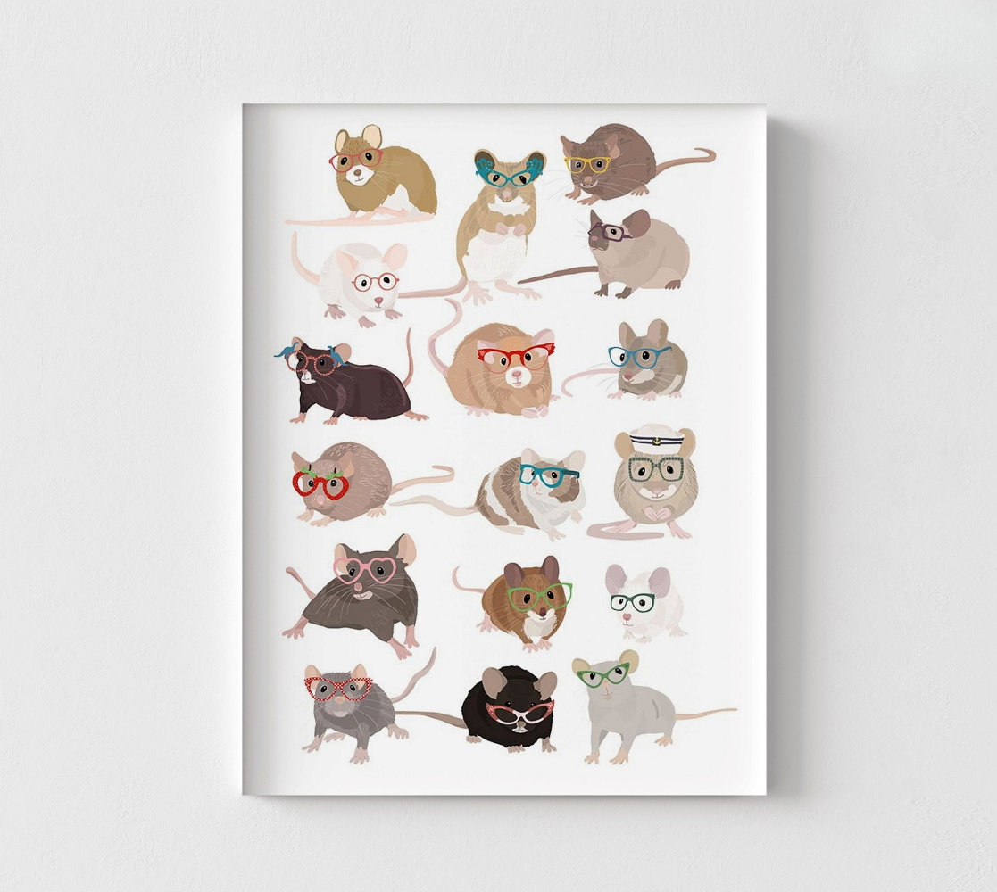 WeFrameArt Mice In Glasses By Hanna Melin, Mouse Kids Poster Print ...