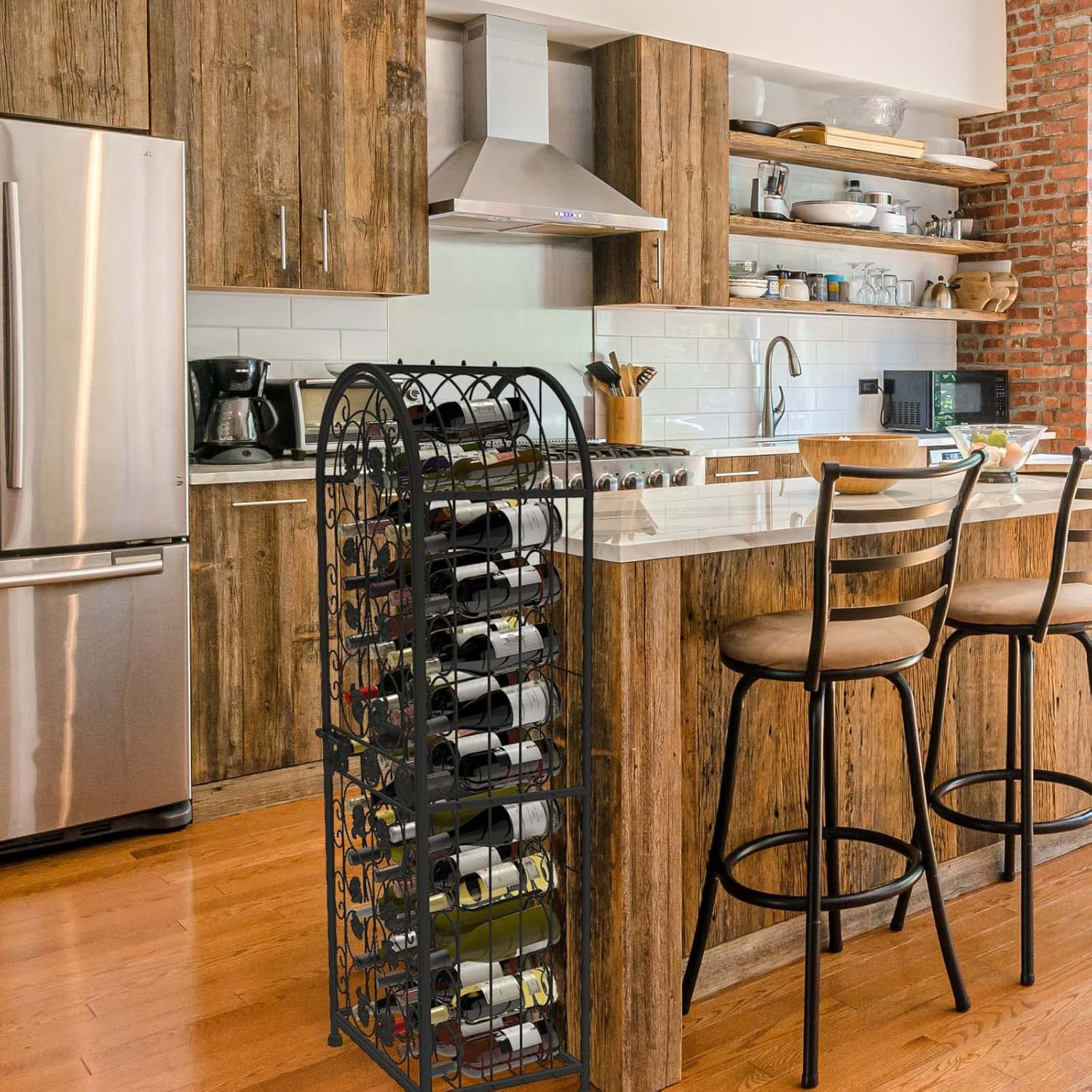 Alcott Hill® Wine Rack Freestanding Floor Wrought Iron Wine Rack Jail ...