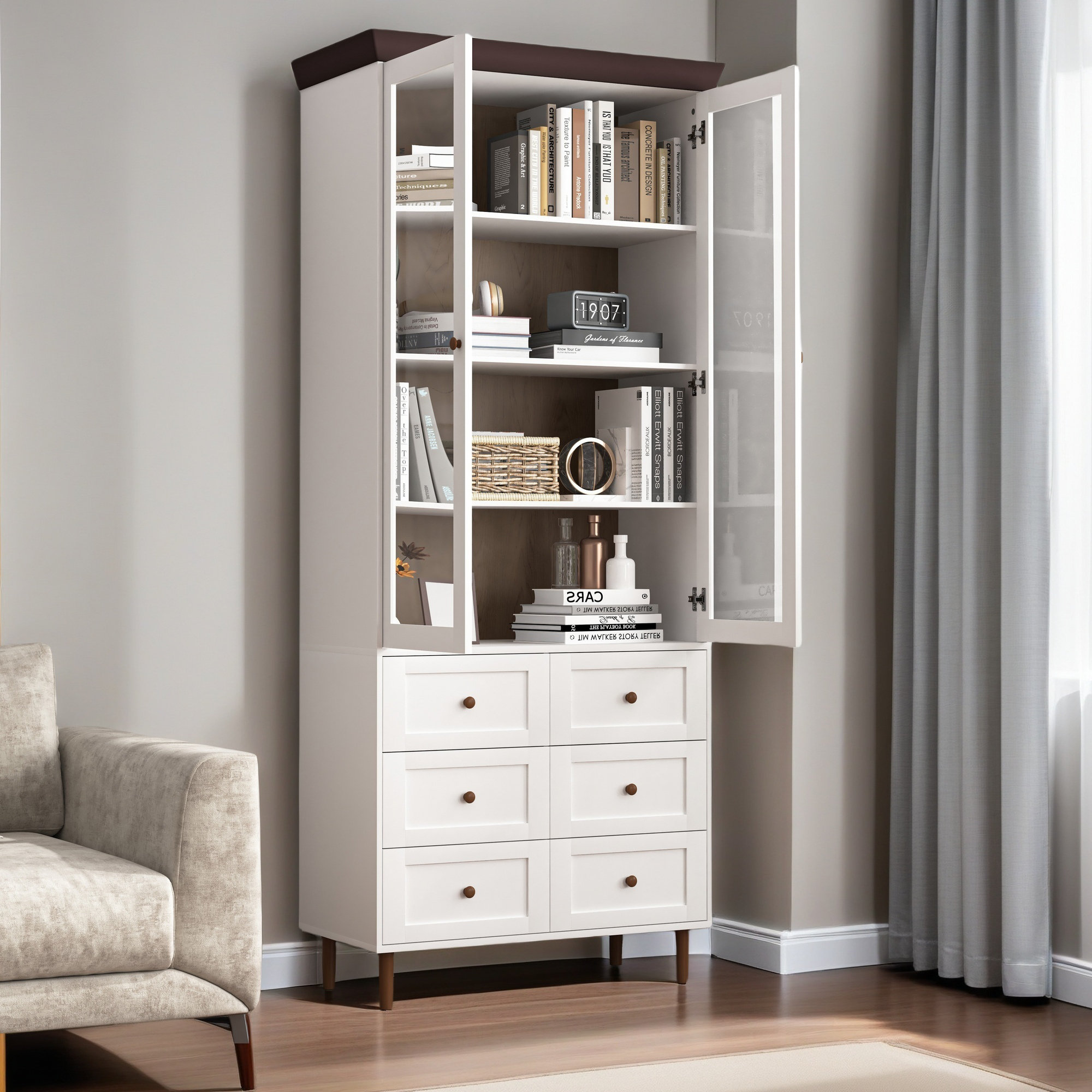 Corrigan Studio® White MDF Display Storage Cabinet,Tall Kitchen Pantry ...