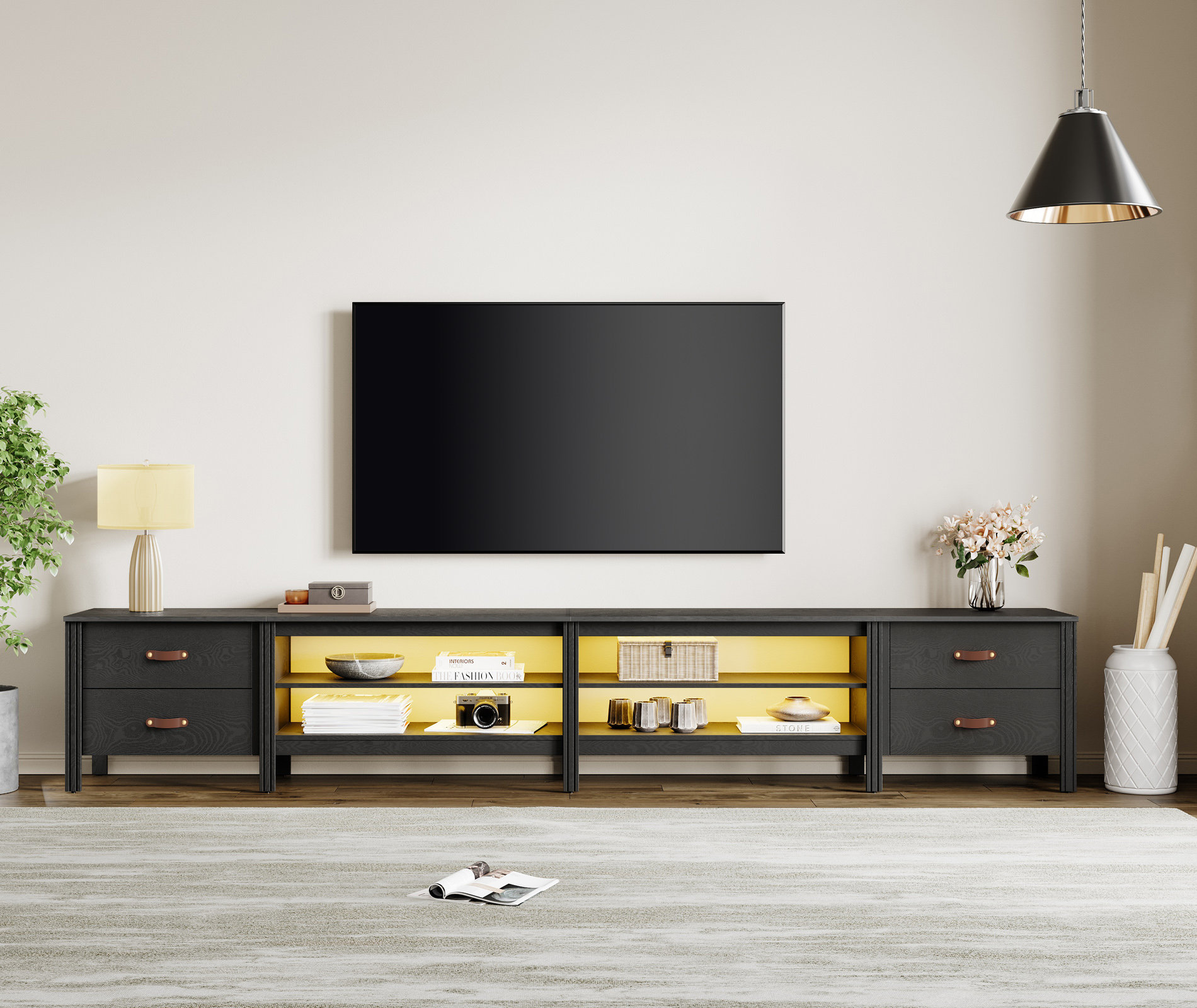 Lark Manor™ Ashae WAMPAT Farmhouse TV Stand For 100 Inch TV With Yellow ...