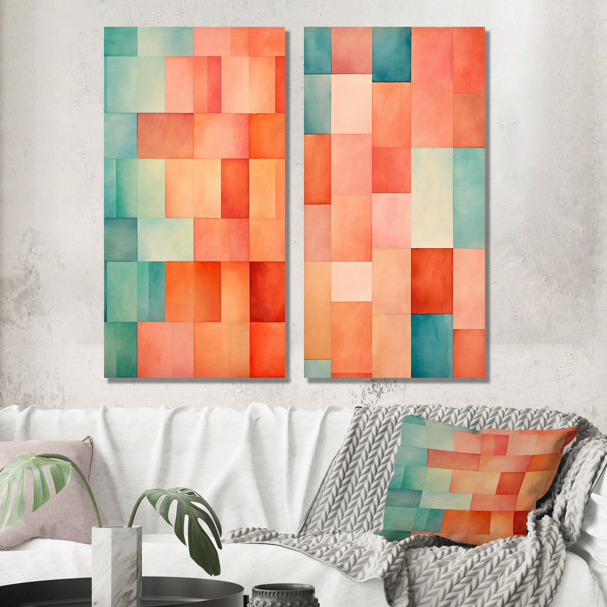 Design Art Coral Cubes Melody Shapes - Abstract Shapes Wall Art Living ...
