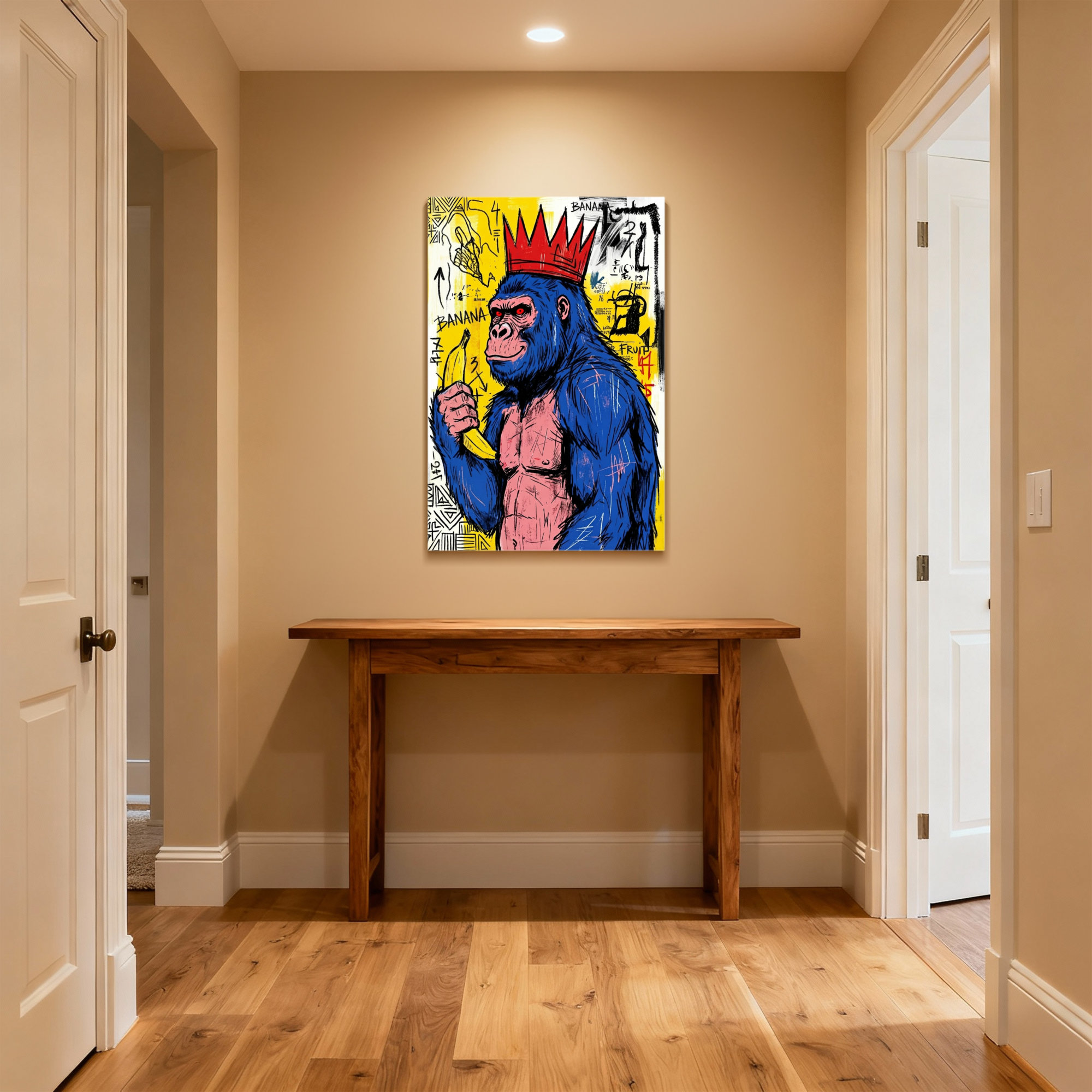 Dakota Fields Animals Blue Gorilla Wears Crown Holds Banana | Wayfair