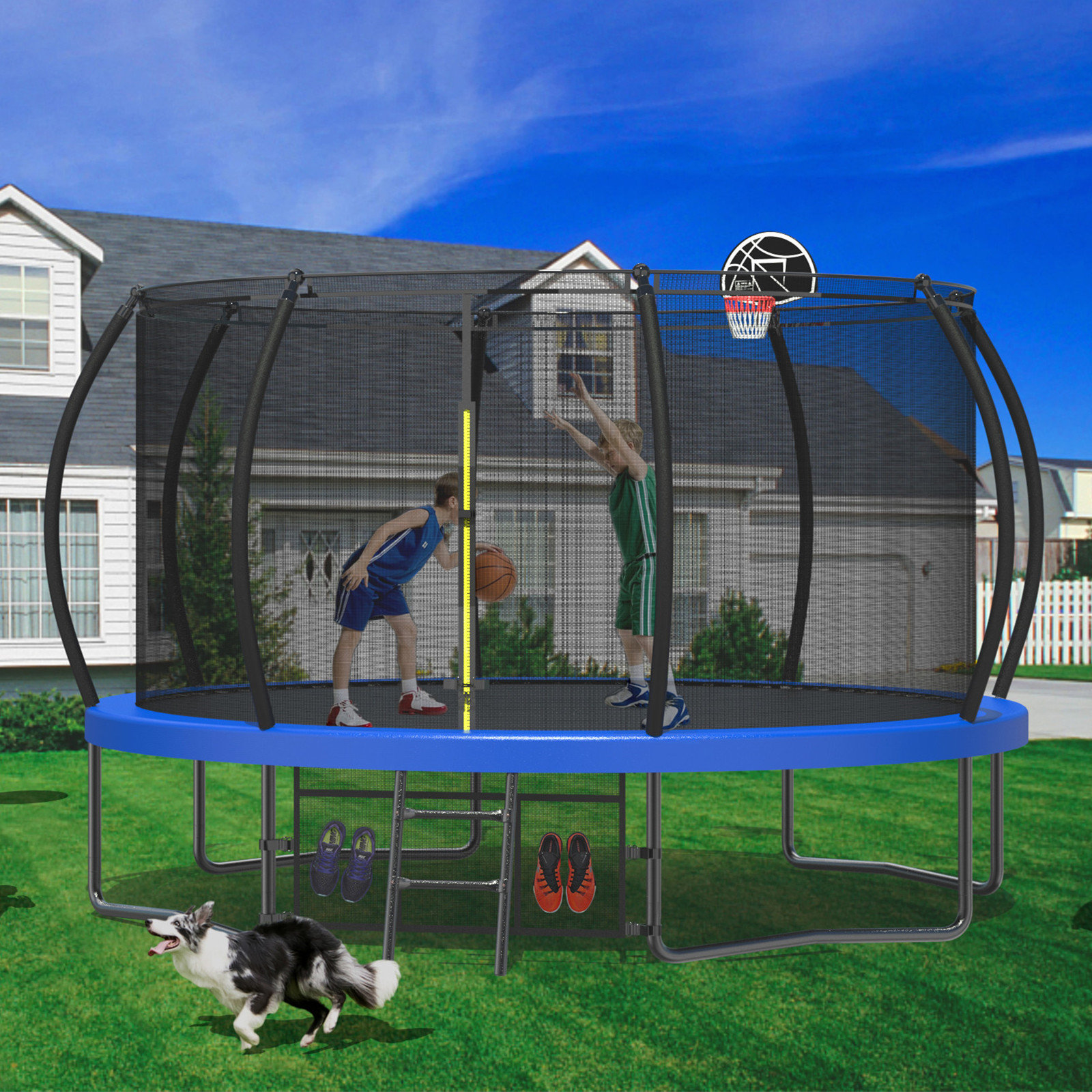 Modern Luxe Furniture Round Backyard Trampoline with Safety Enclosure ...