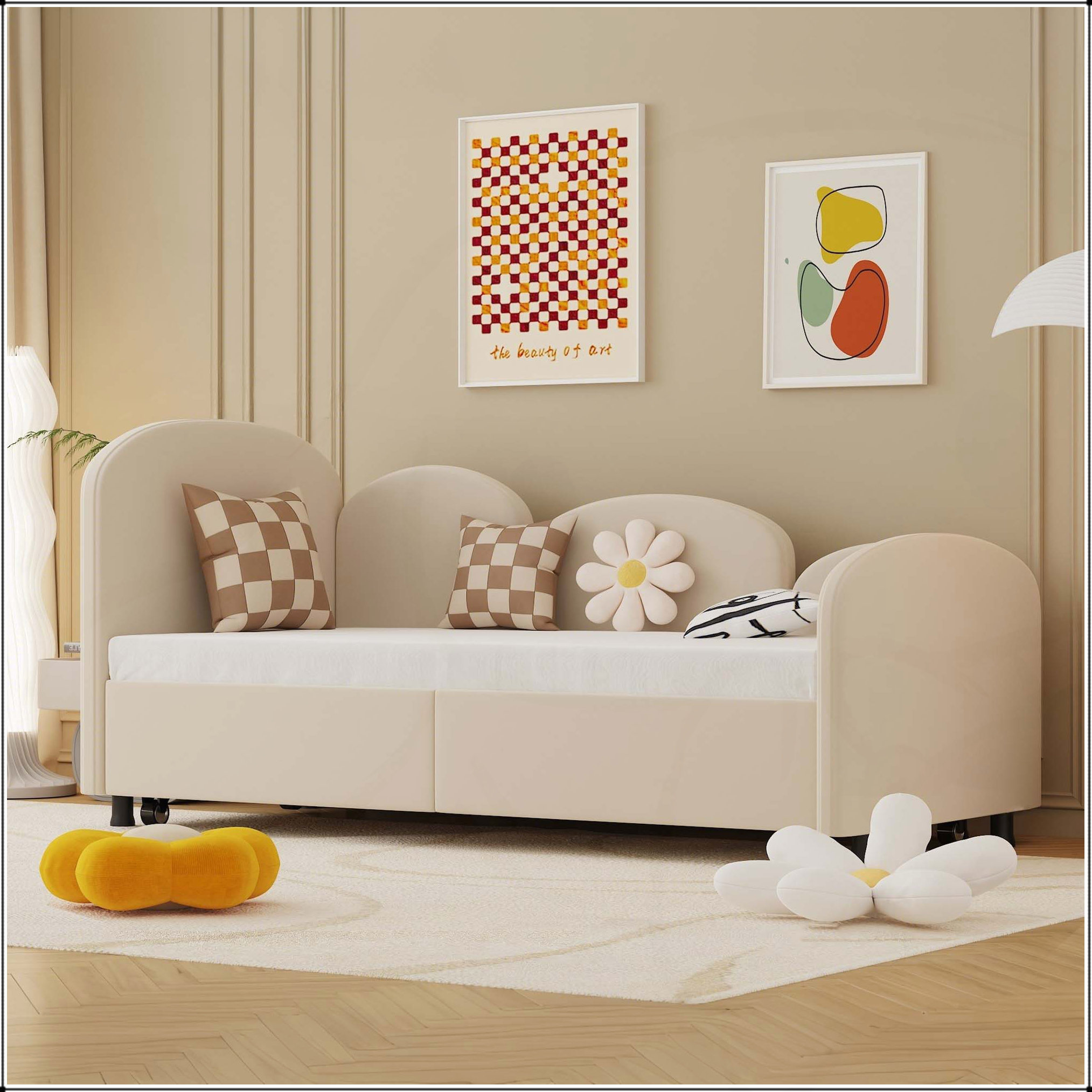 Lark Manor™ Modern Velvet Upholstered Daybed with Extra Bed Frame for ...