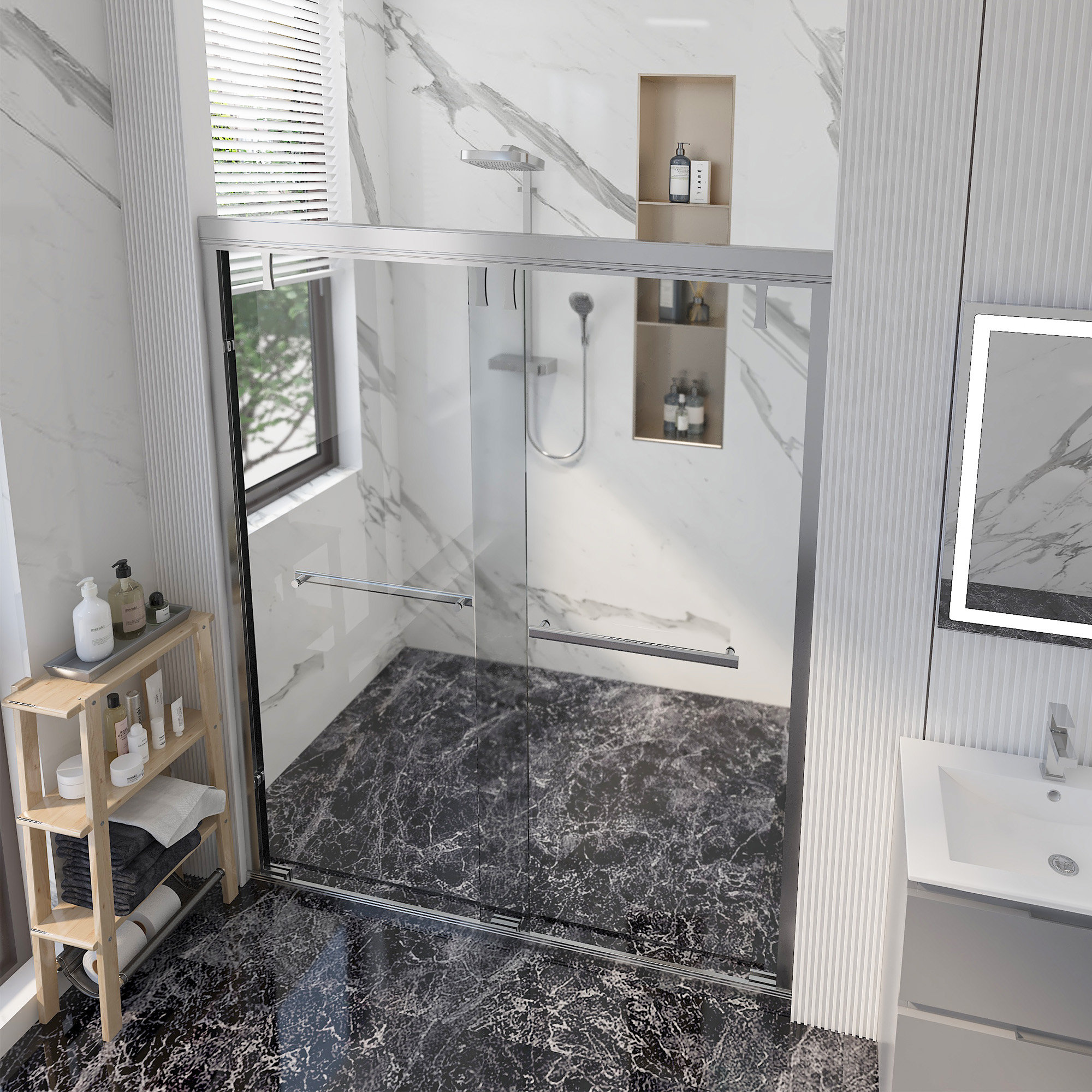 Prolixity 56''-60'' W X 71'' H Double Sliding Semi-Frameless Shower ...