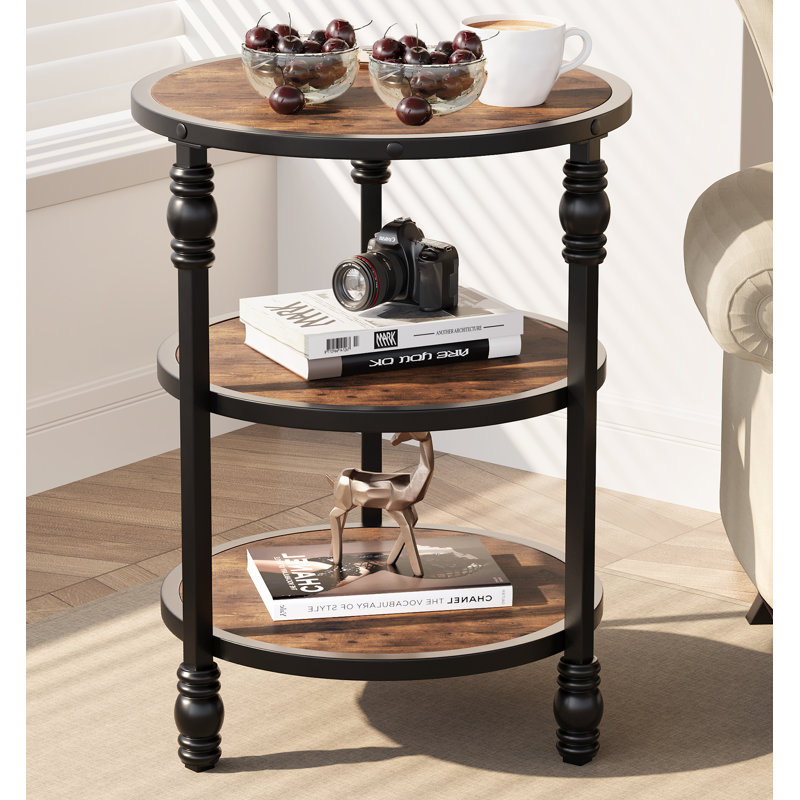 Charlton Home® Living Room 3-tier Round End Table With Storage Shelf ...