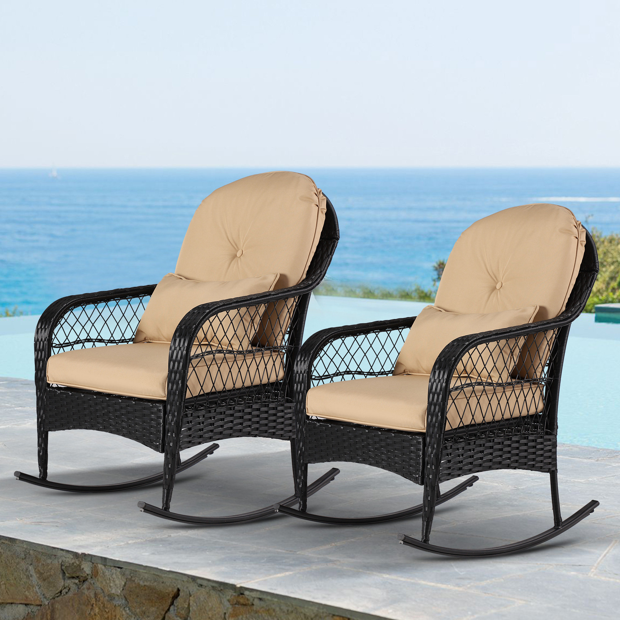Bay Isle Home Dez Outdoor Rocking Metal Chair with Cushions | Wayfair
