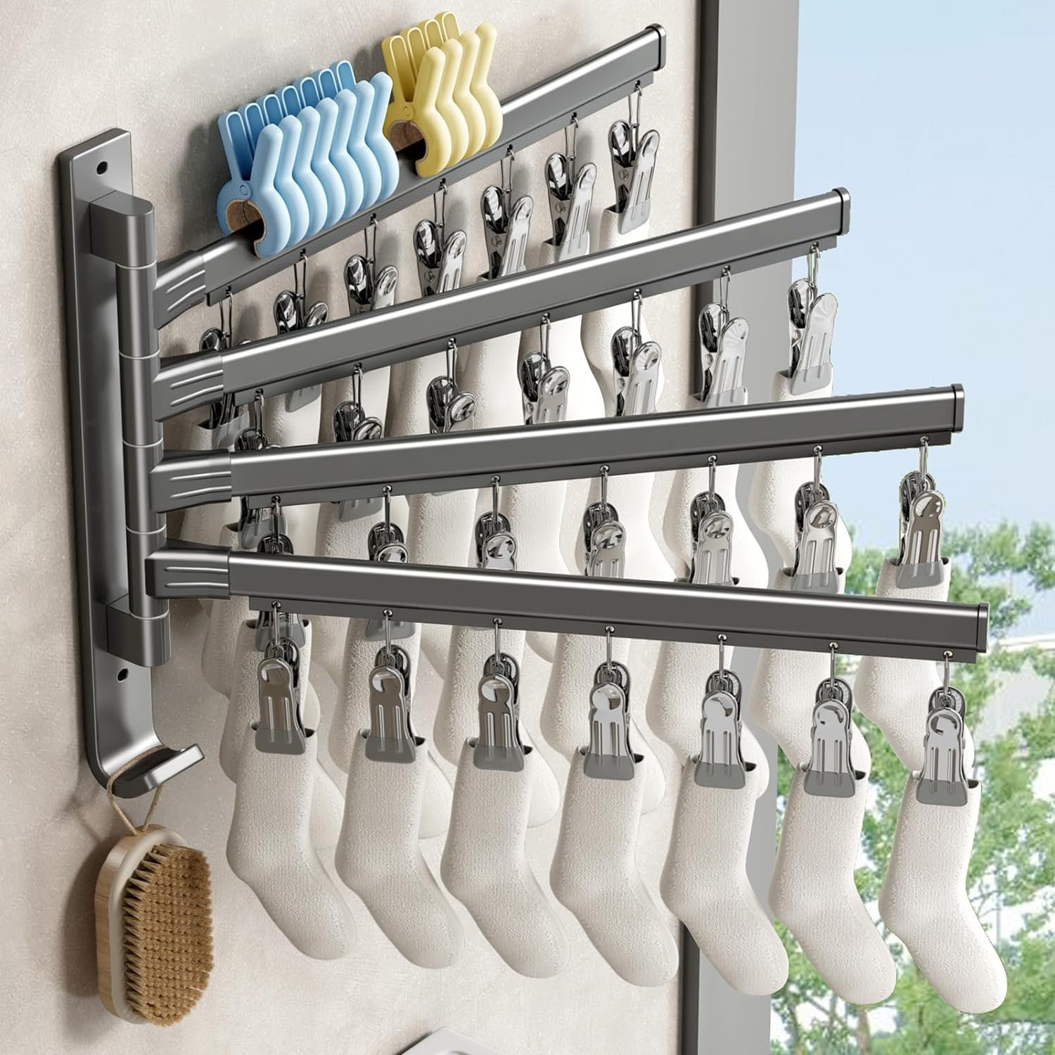 Rebrilliant Sock Drying Rack Wall Mounted Rotate Drying Hangers With 28 ...