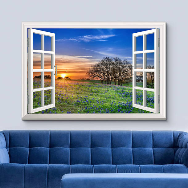 IDEA4WALL Window Scenery " Purple Lavender Field Blossom " on Canvas ...