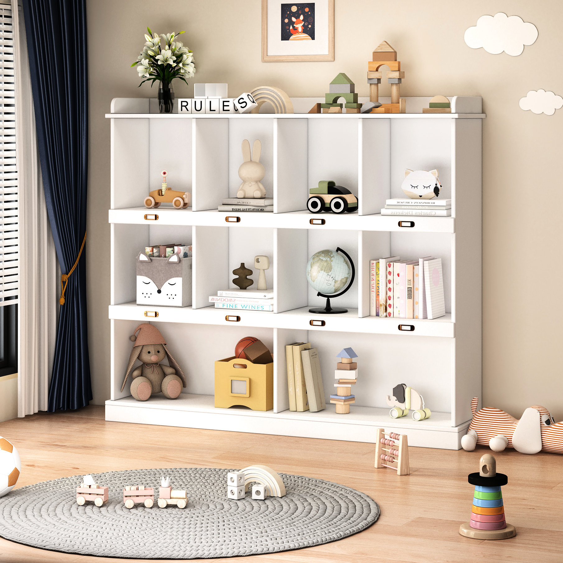 Latitude Run® White 10-Shelf Bookcase With Functional Storage - Modern ...