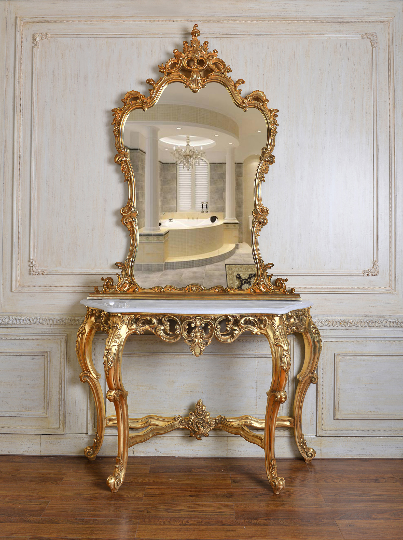 Infinity Furniture Import 52" Marble Console Console Table and Mirror ...