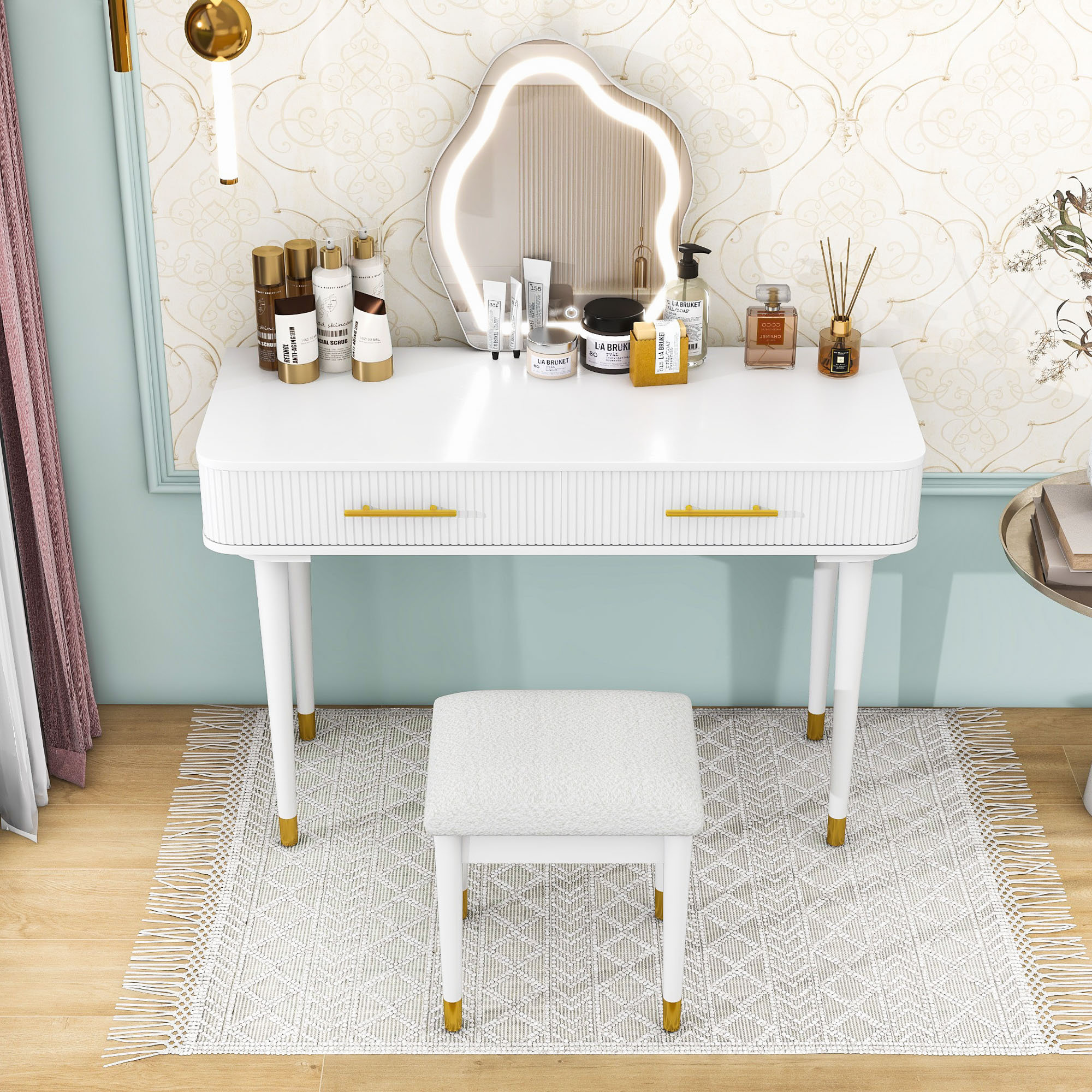 Wrought Studio™ Modern Makeup Vanity Set with Touch Screen Lighted ...