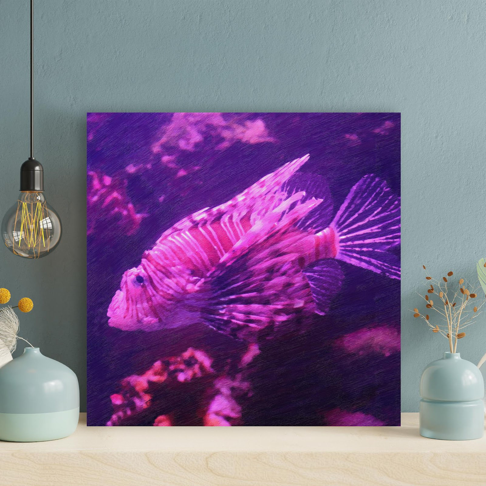 Rosecliff Heights Lionfish With Neon Light - 1 Piece Square Graphic Art ...