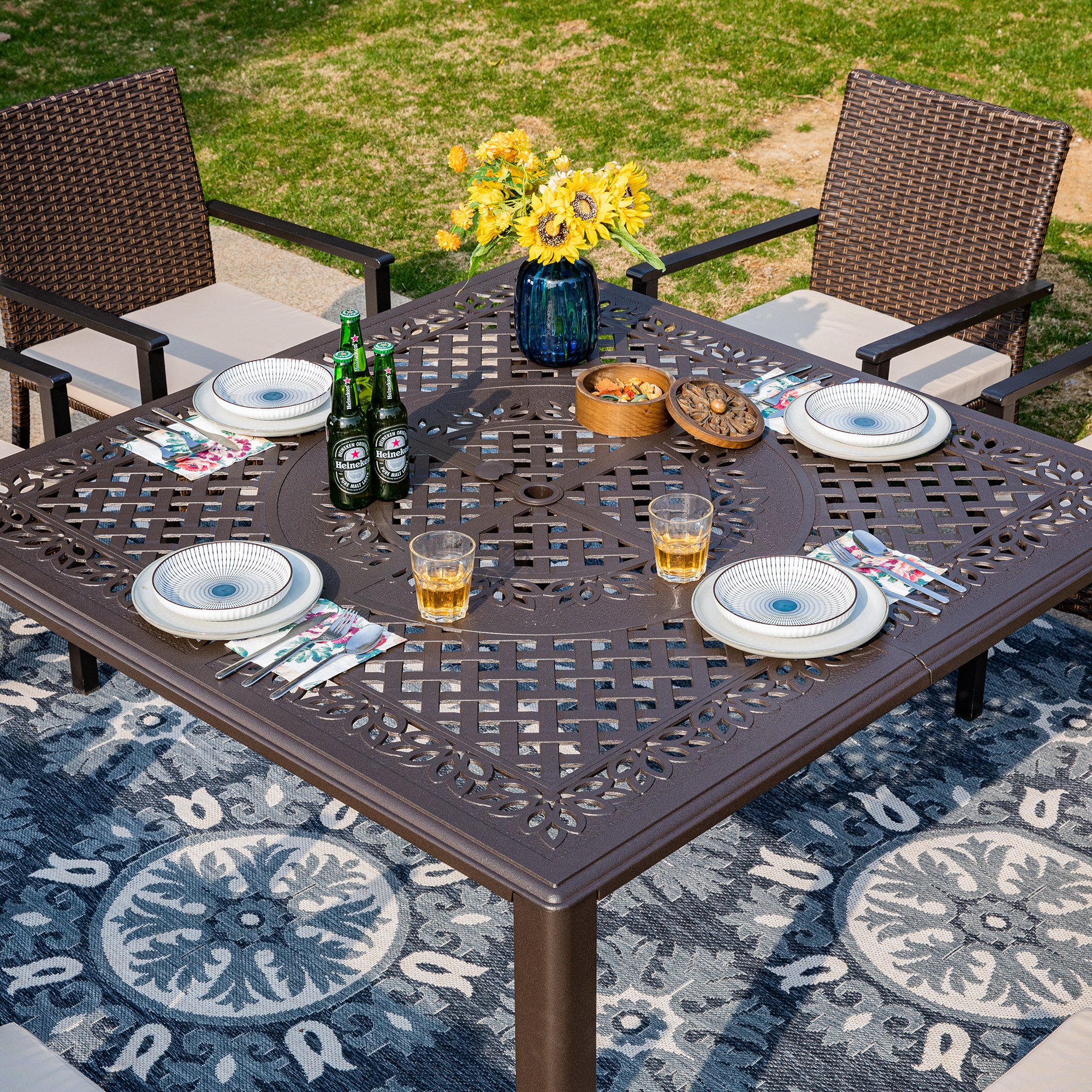 Lark Manor™ Asfand Cast Aluminum 53.15'' Outdoor Square Patio Dining ...