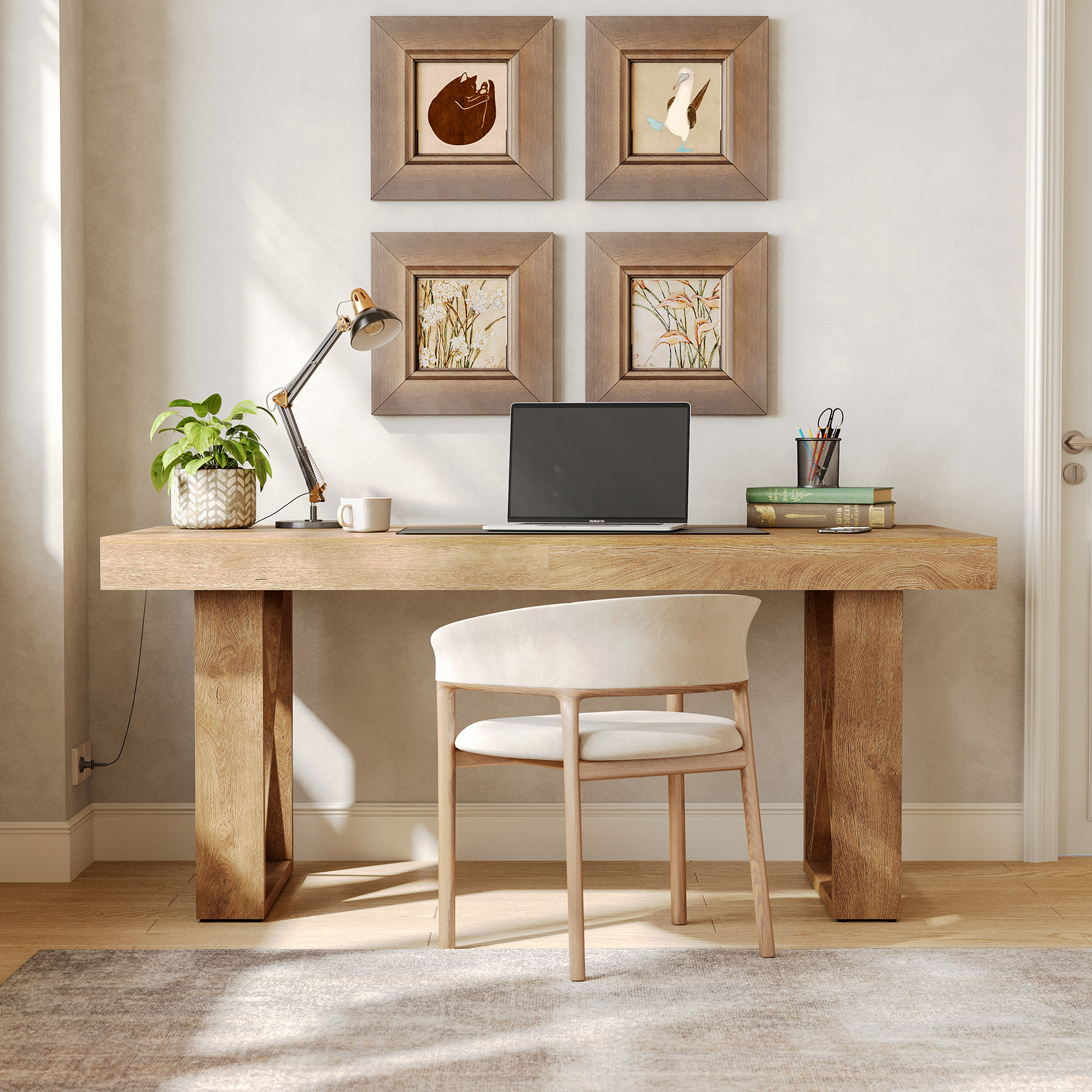 Gracie Oaks 63'' Farmhouse Computer Desk with Thick Wood Top for Home ...