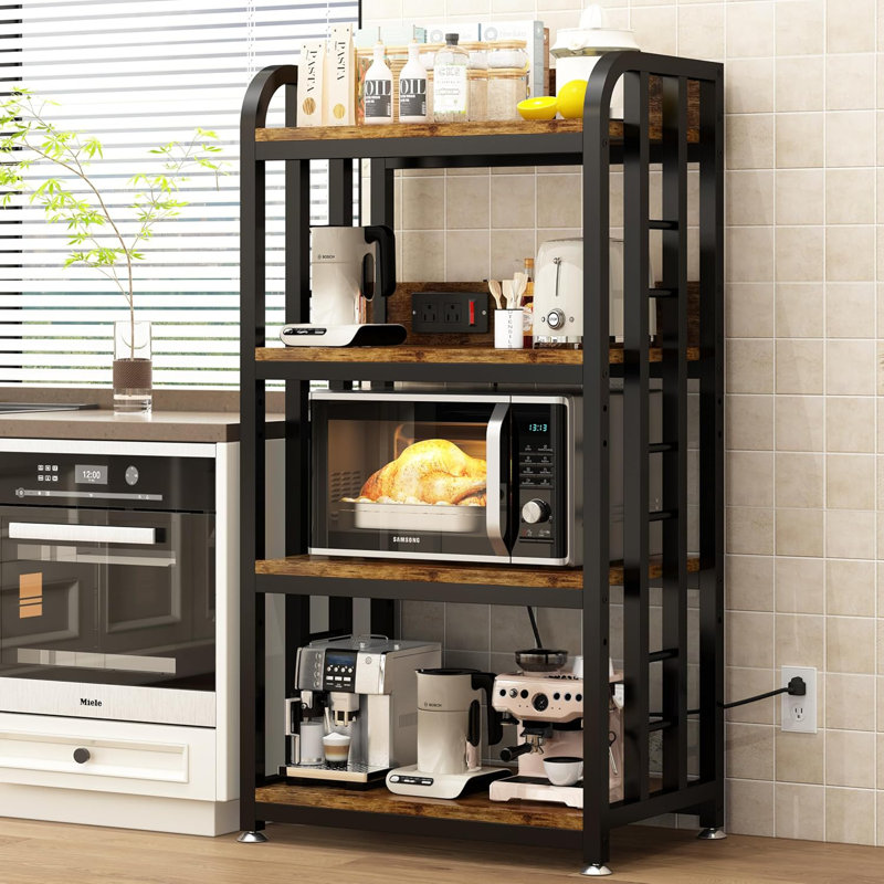 AMIBZ 4-Tier Kitchen Bakers Rack With Power Outlet And Rolling Wheels ...