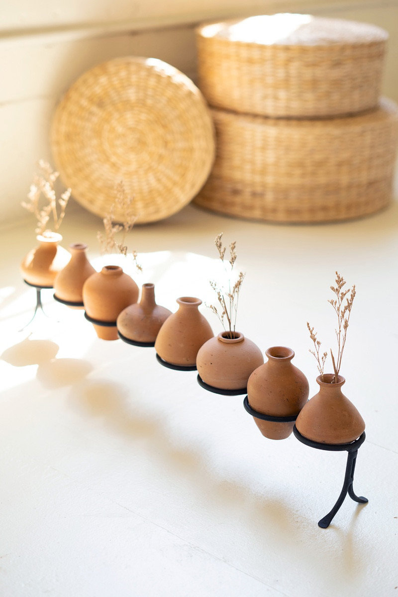 Kalalou Eight Clay Vessels on an Iron Base | Wayfair