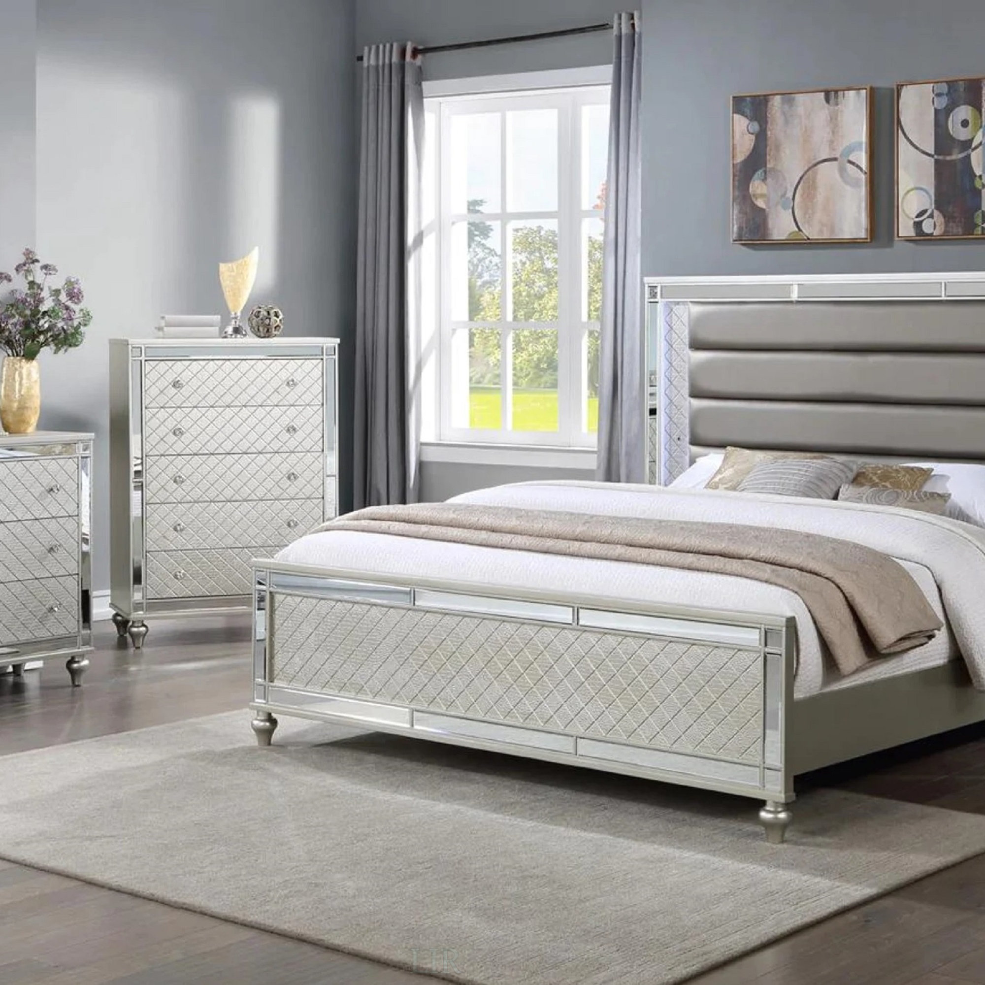 Brayden Studio® Modern Luxury Stunning Silver Finish Queen Side Panel ...