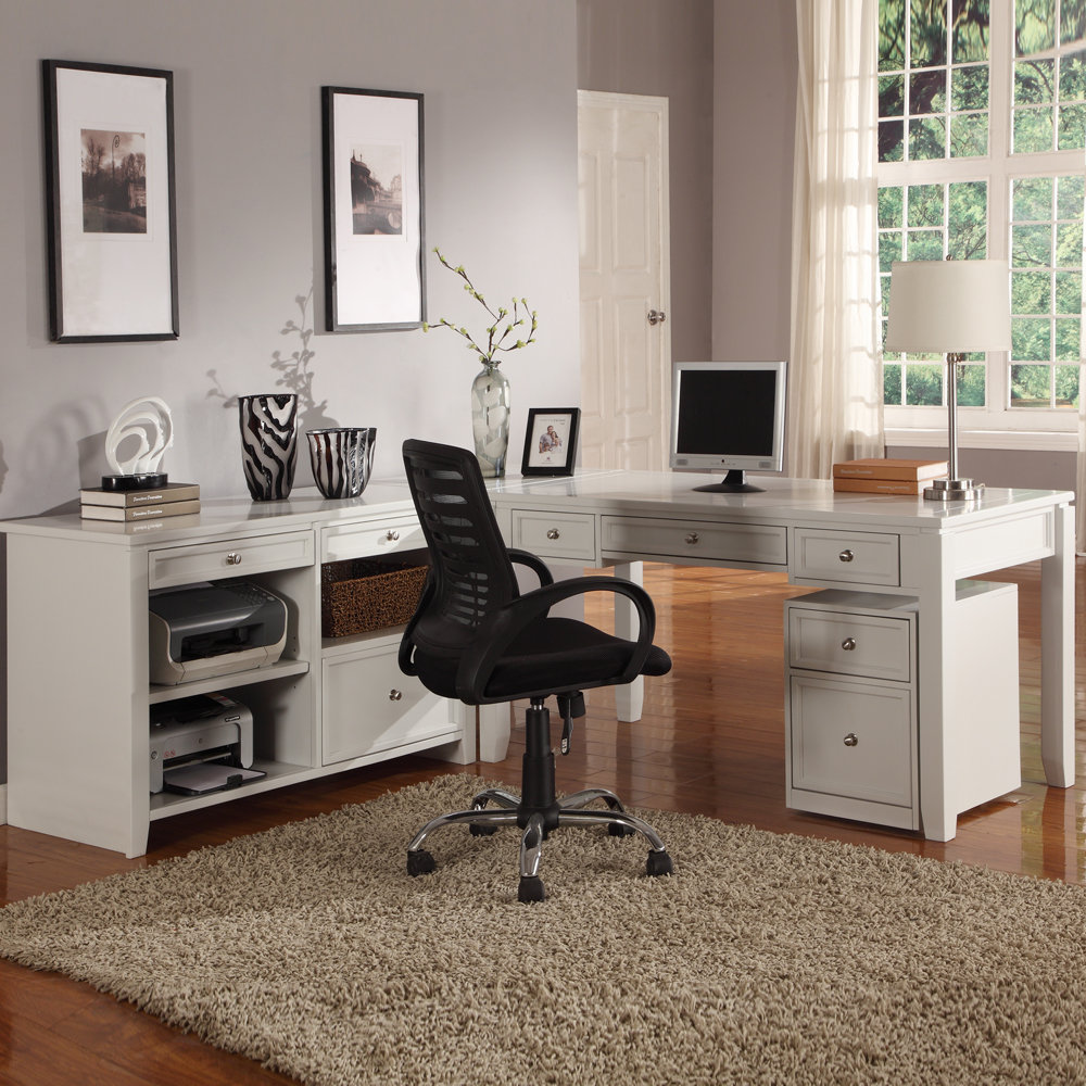 Lark Manor Assiah 4 Solid Wood L-Shaped Computer Desk Office Set ...