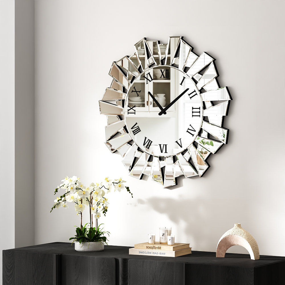 Everly Quinn Jeni Silver Glass Wall Clock | Wayfair