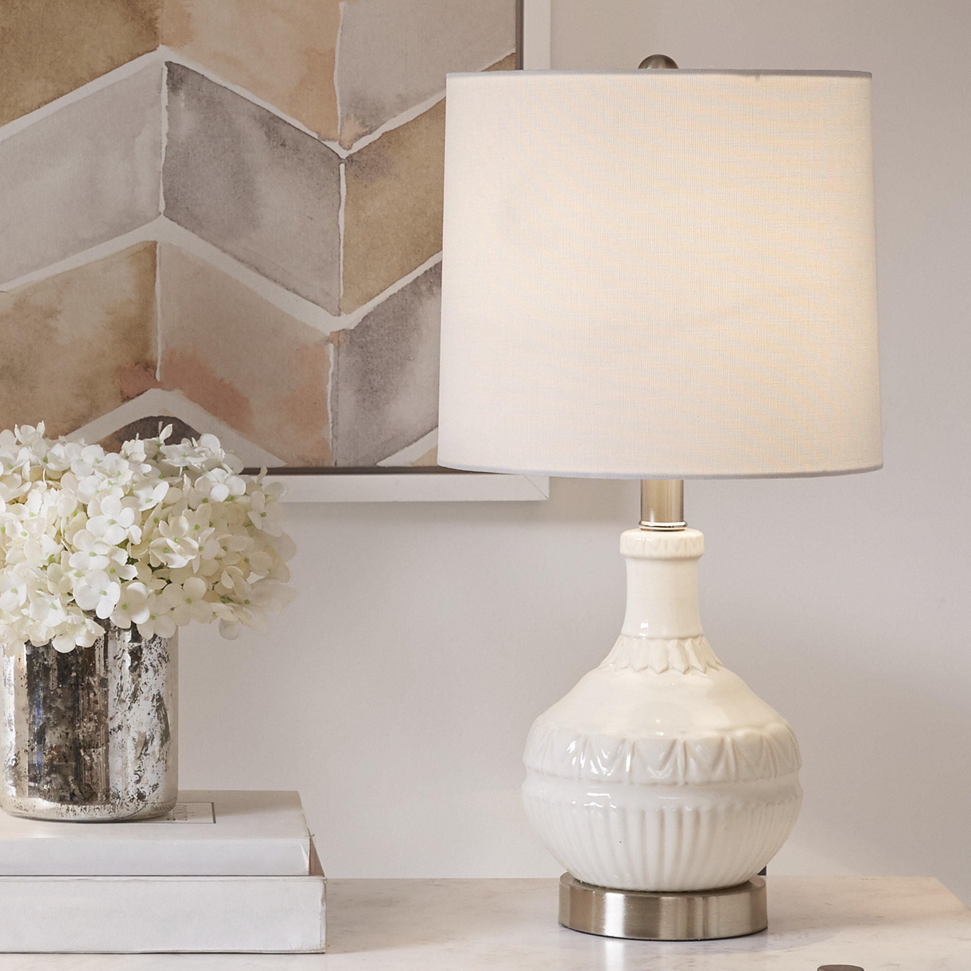 Bungalow Rose Vioria White Ceramic Embossed Boho Table Lamp & Reviews ...