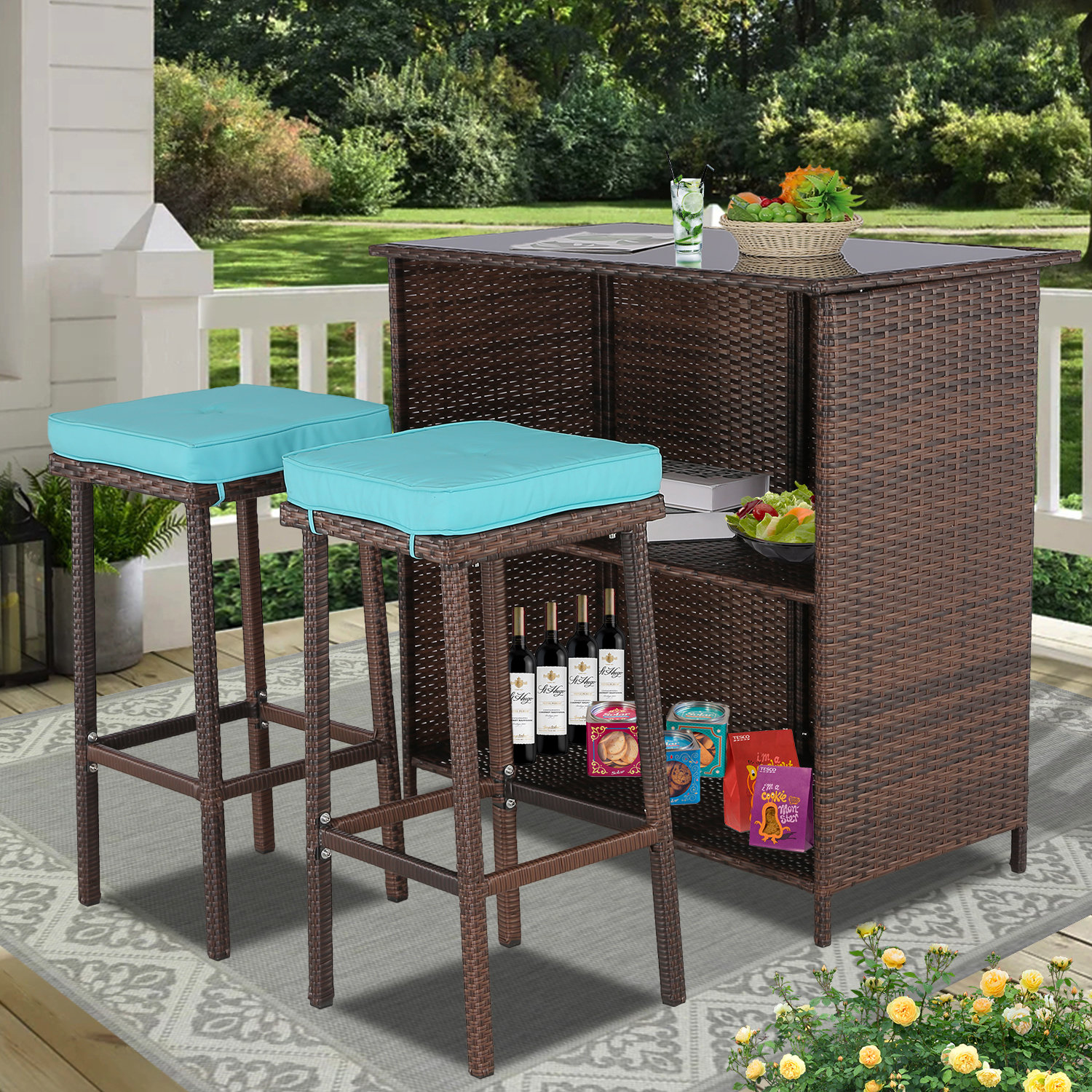 Latitude Run® Bar Set with Wicker Frame Outer Material & Reviews ...