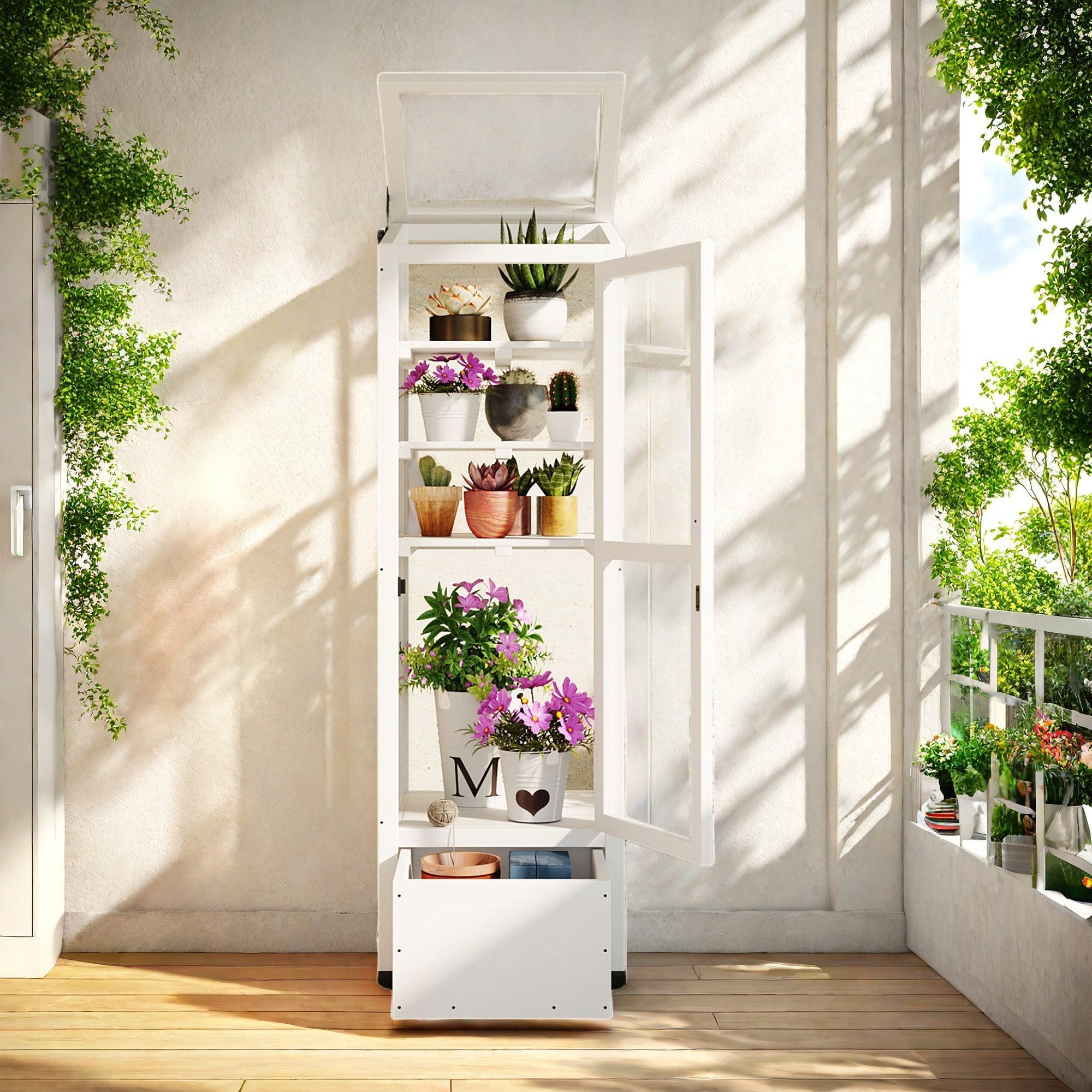 finessefurs Wood Garden Greenhouse Balcony Portable Mini Cold Frame ...