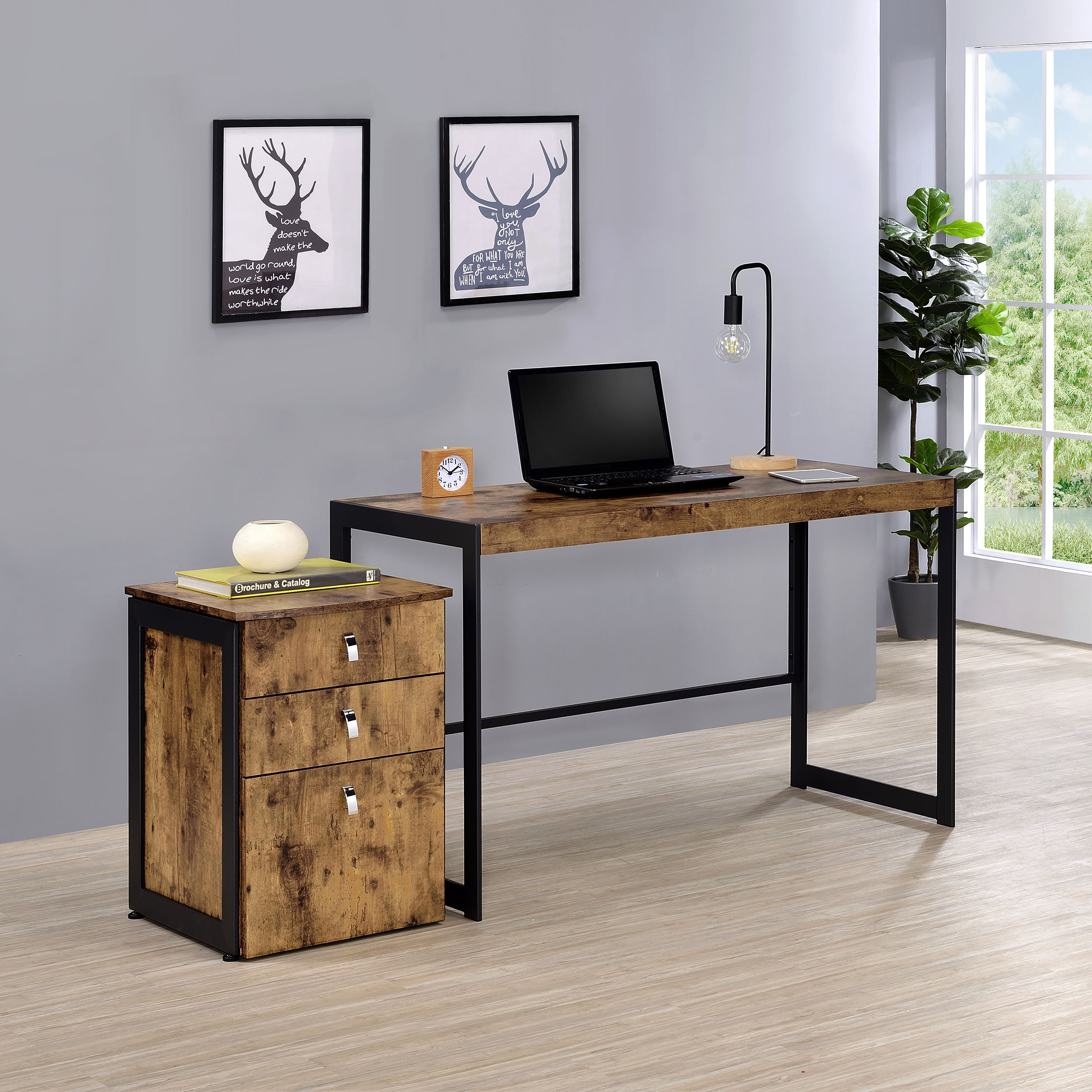17 Stories Estrella 2-Piece Office Desk File Cabinet Set Rustic Nutmeg ...