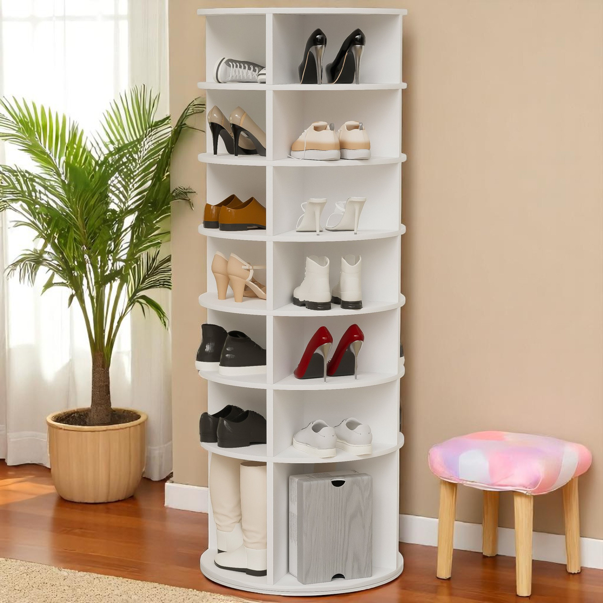 Rebrilliant Rotating Shoe Rack Tower, 7-Tier Rotating Shoe Rack ...