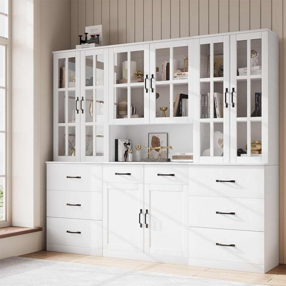Latitude Run® 71" H X 78.8" W Bookcase Cabinet With Glass Doors And ...