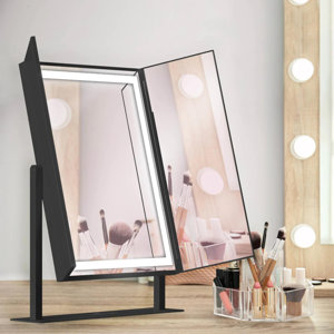 Ivy Bronx Lavish Tri Tone 360 Degree Tilt Vanity Mirror with Stand ...