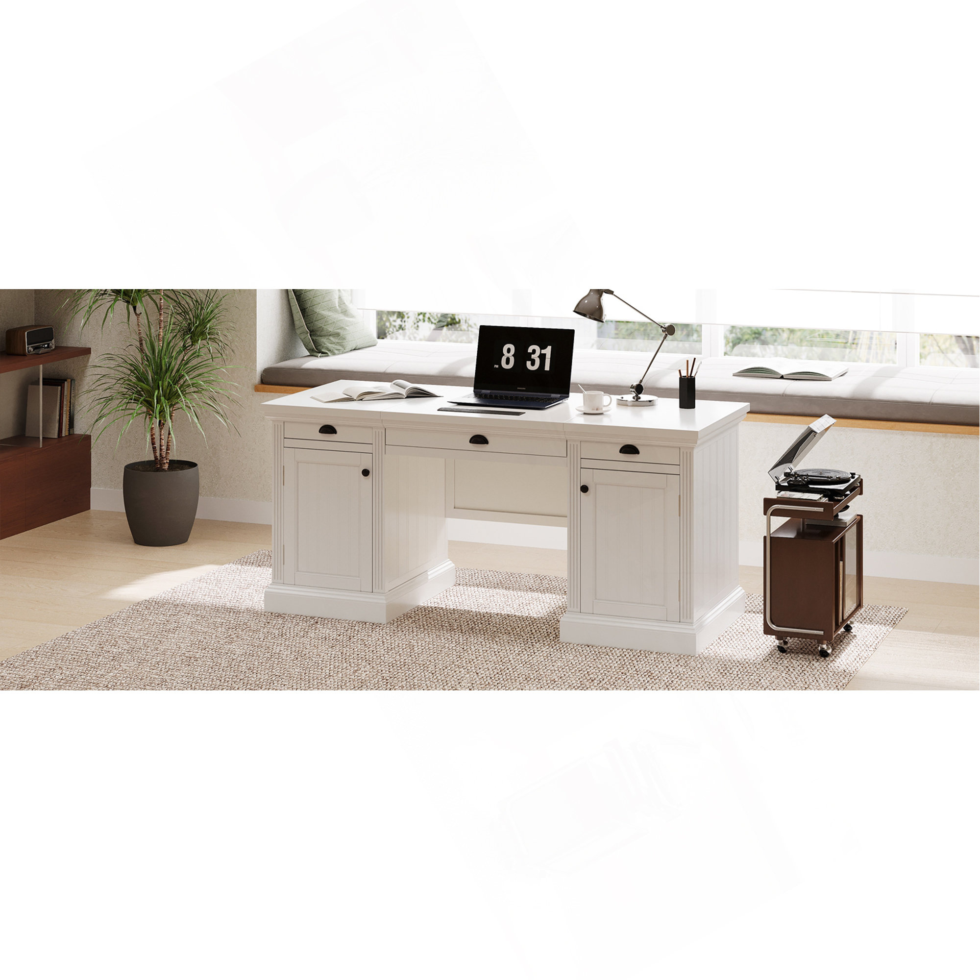 Latitude Run® 67''Modern Executive Desk,Computer Desk With 2 Storage ...