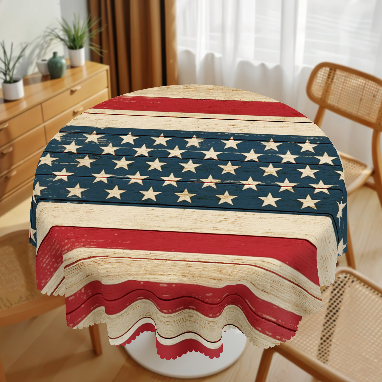 The Holiday Aisle® Wooden Flag Tablecloth 152x152cm Round American Flag ...