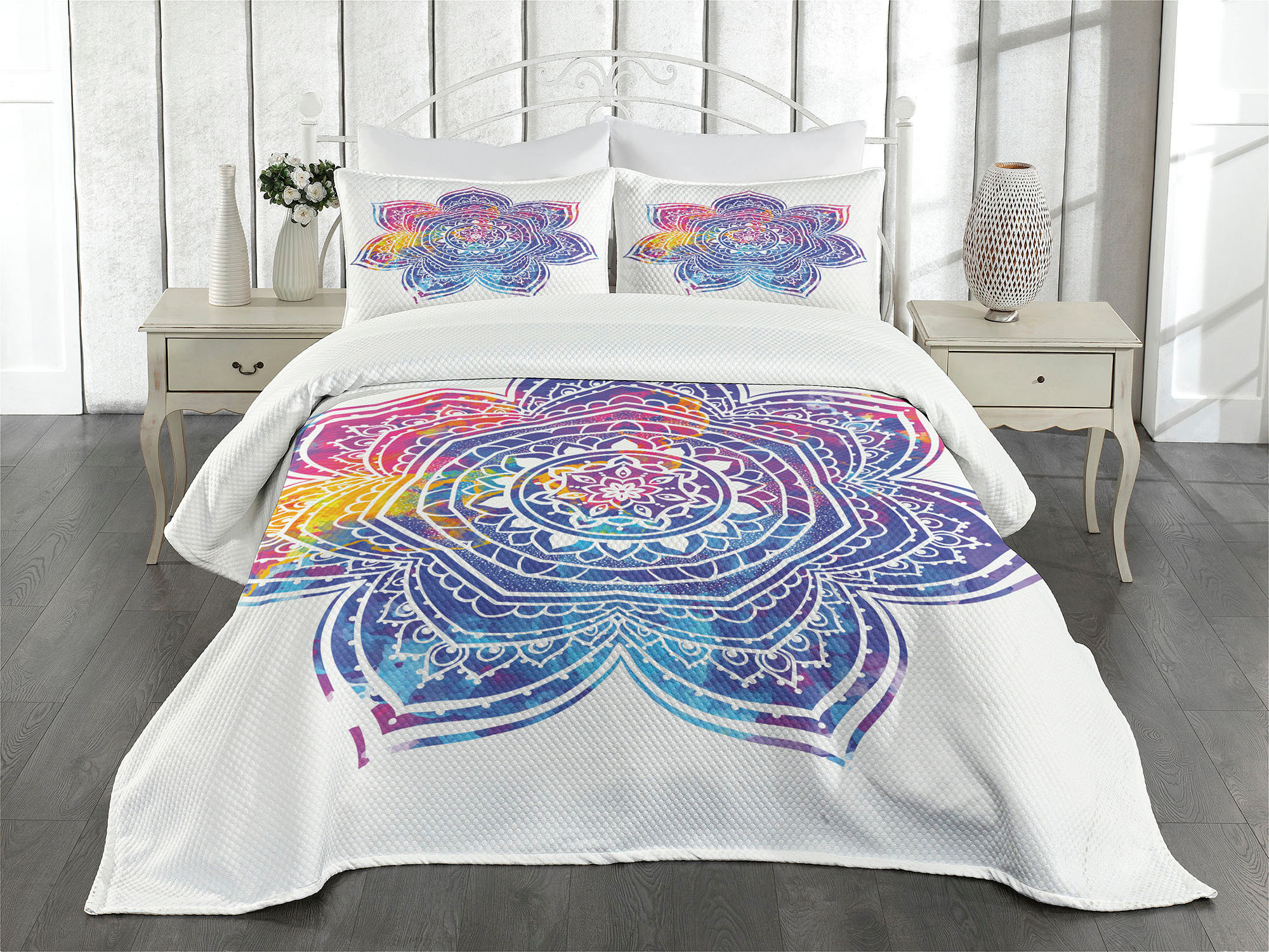 Ambesonne Leaf Bedspread Set Vivid Colored Lotus Earth Yellow Violet ...