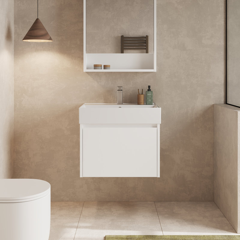 Brayden Studio Chanina 600mm 1 Drawer Wall Hung Vanity Unit With Veneto ...