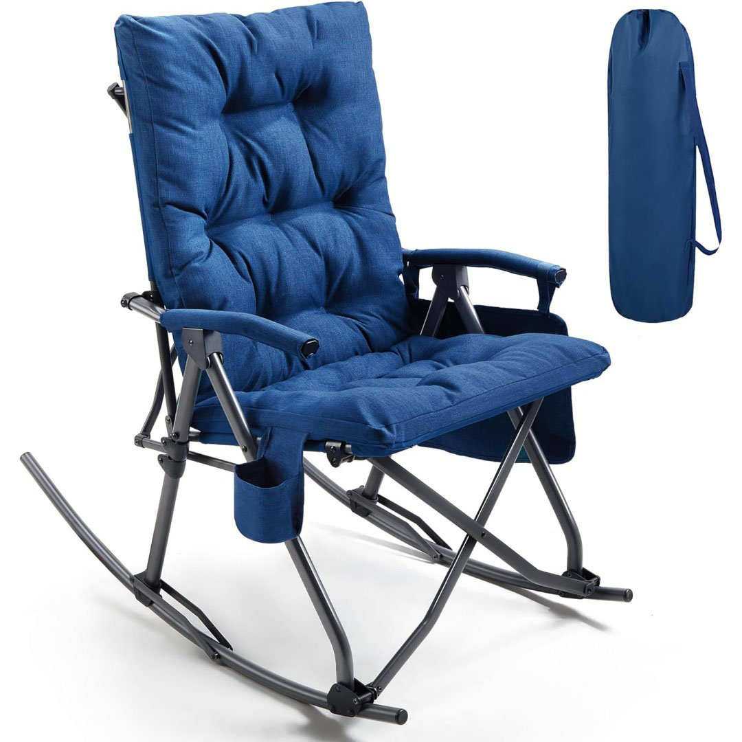 Latitude Run® Oversized Folding Rocking Camping Chair, Padded Portable ...