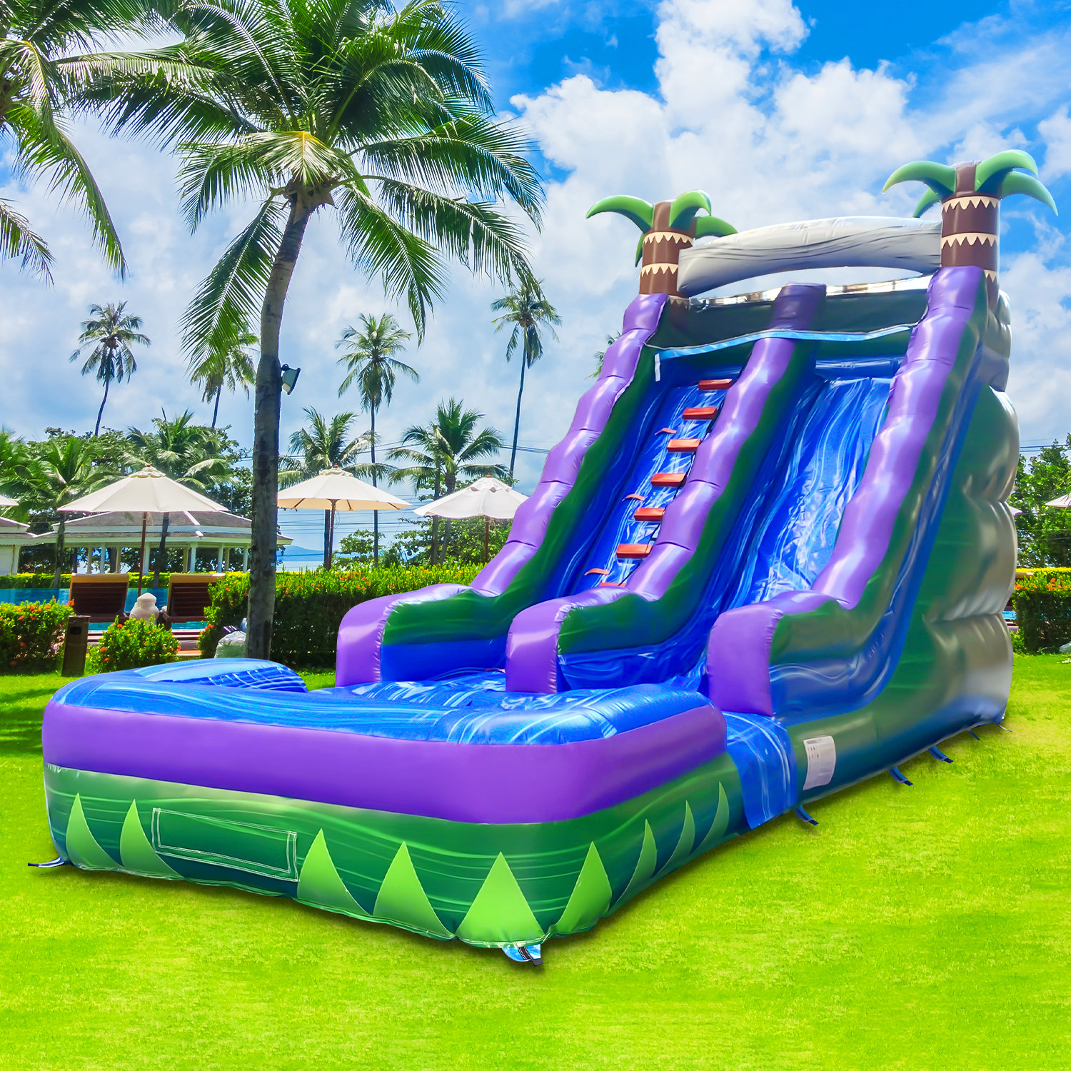 GOOSH 16' x 26' Purple Tropical Commercial Grade Water Slide with ...