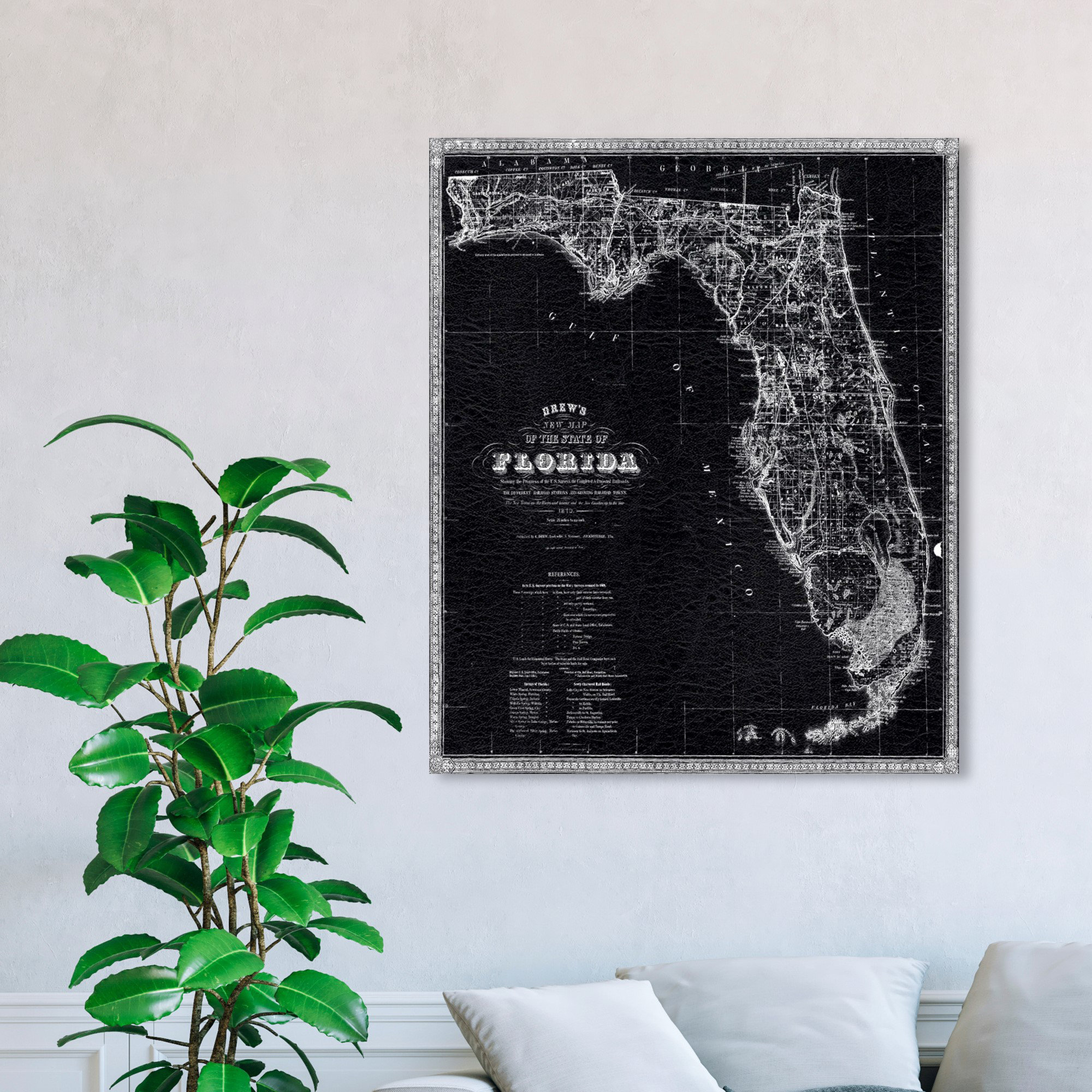 House of Hampton® 'Florida Map 1870' Graphic Art on Canvas | Wayfair