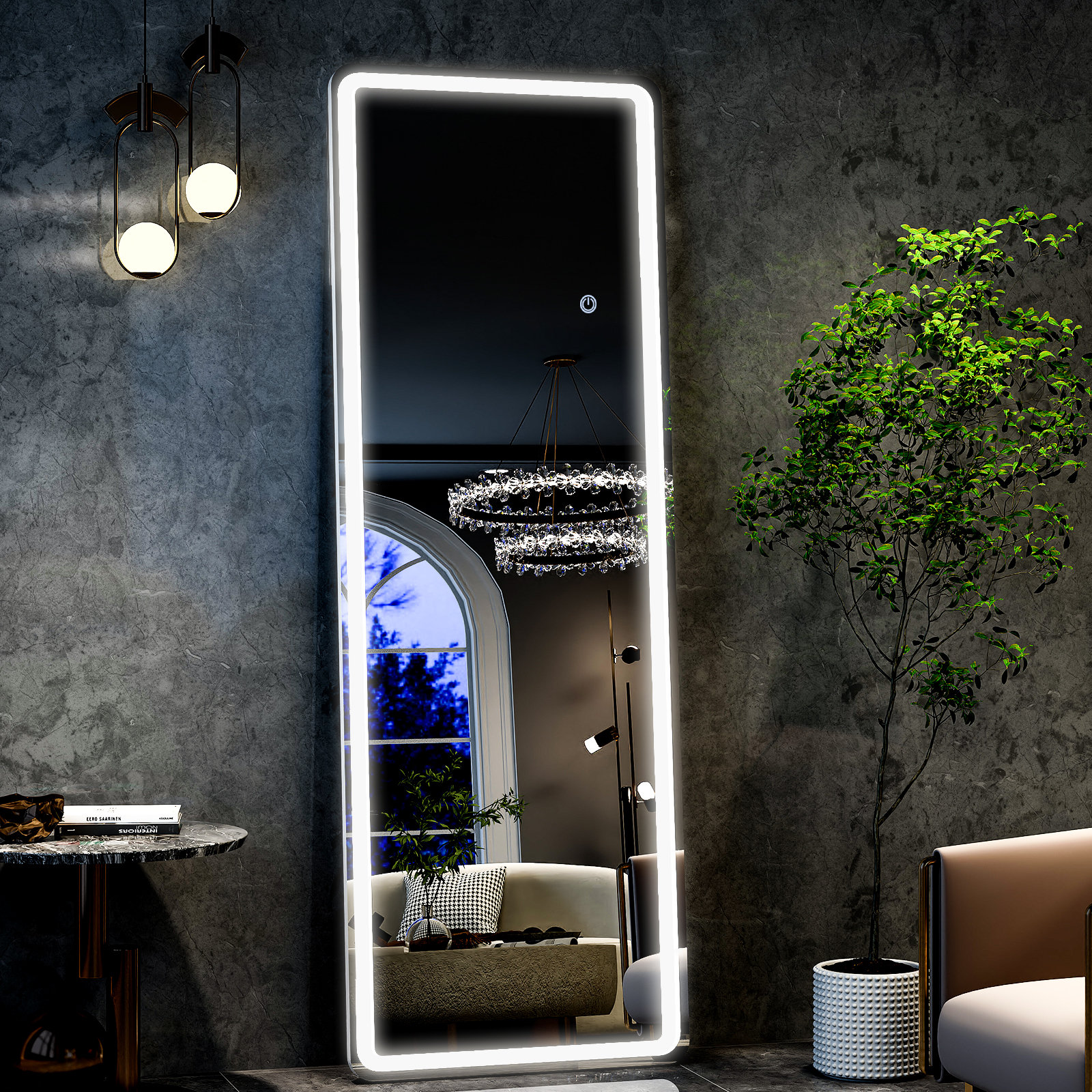 Latitude Run® Holroyd Lighted Full Length Mirror with Stand Rectangle ...