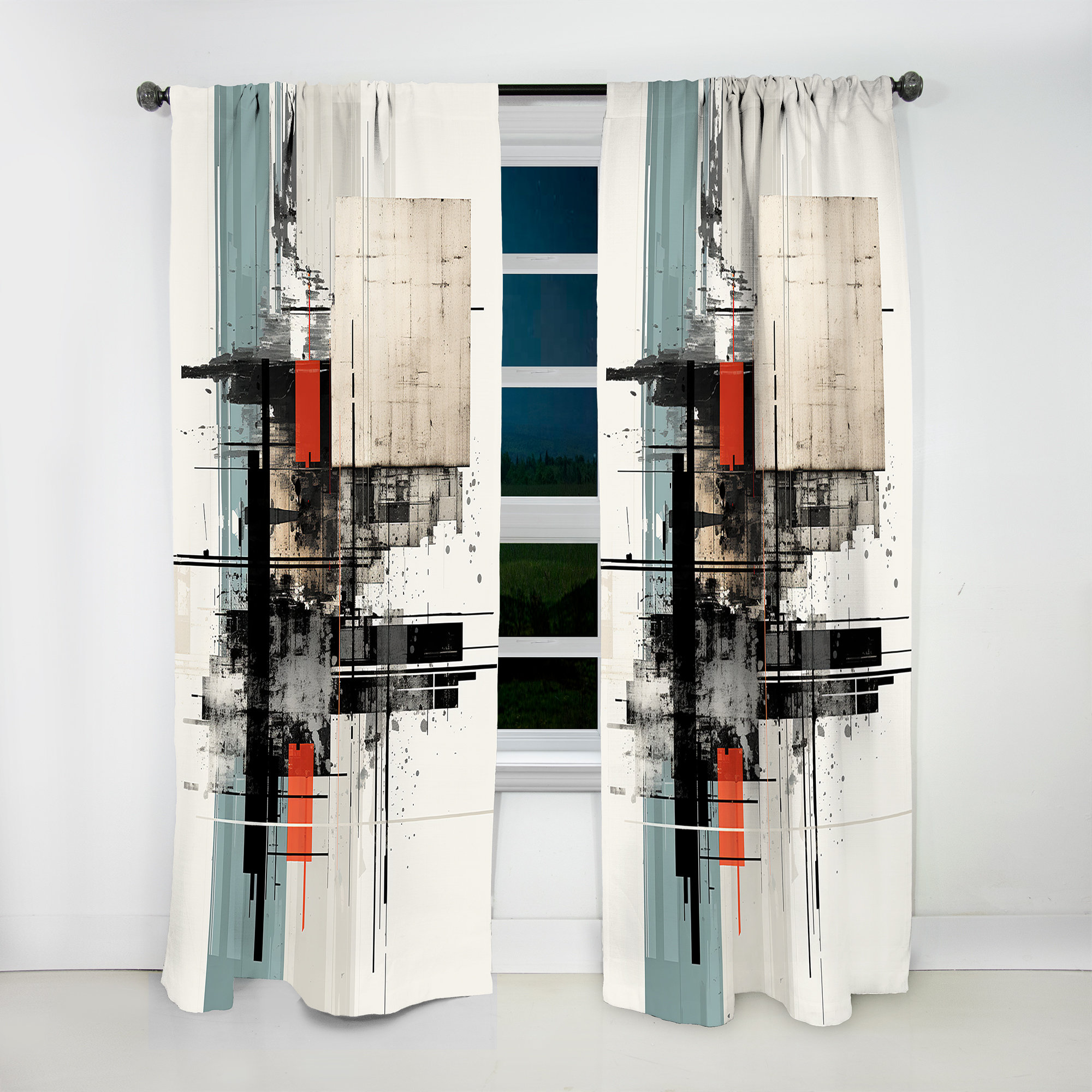 East Urban Home Basdeo - Collages Curtain - Room Darkening Abstract ...