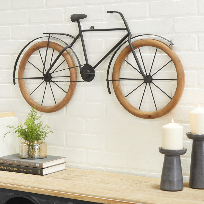 Williston Forge Metal Bike Brown Wall Decor with Wood Wheels & Reviews ...