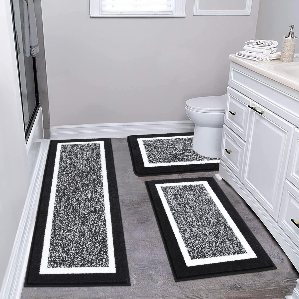 ENOLIL 3 Pieces Bathroom Rugs Sets, Microfiber Shower Washable Carpets ...