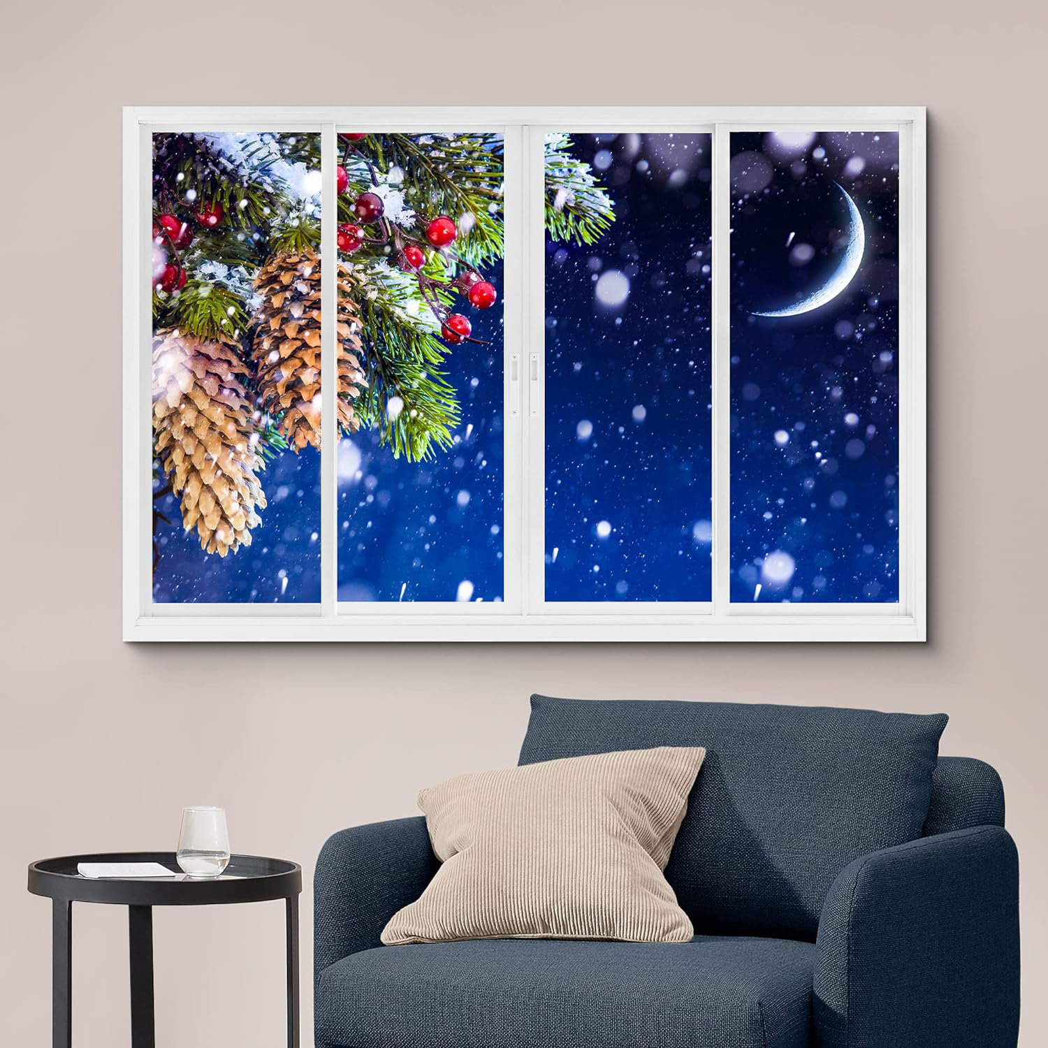 IDEA4WALL Window Scenery " Window View Christmas Pinecone Crescent Moon ...