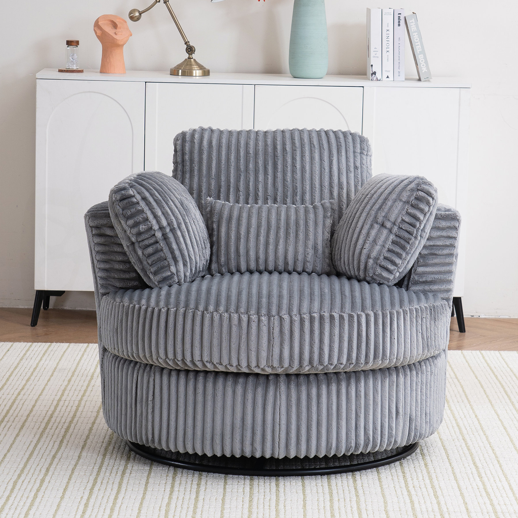Lark Manor™ Oversized Plush Corduroy Swivel Inona for Living Room and ...