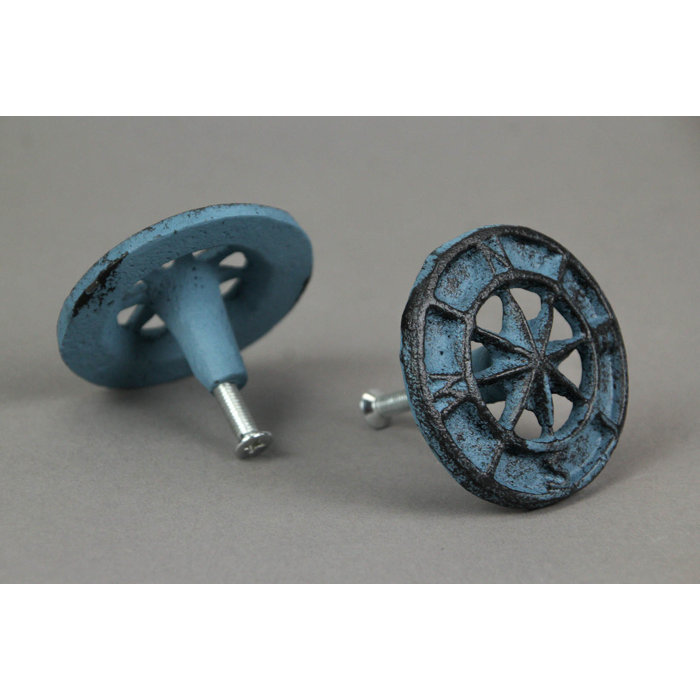 Zeckos Set Of 12 Light Blue Cast Iron Compass Rose Drawer Pulls Cabinet ...