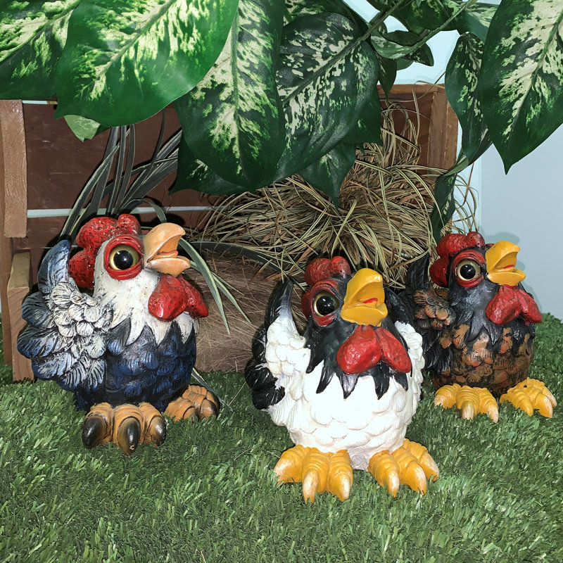 HomeStyles 3-Piece Rooster Assortment Whimsical Garden Statues ...