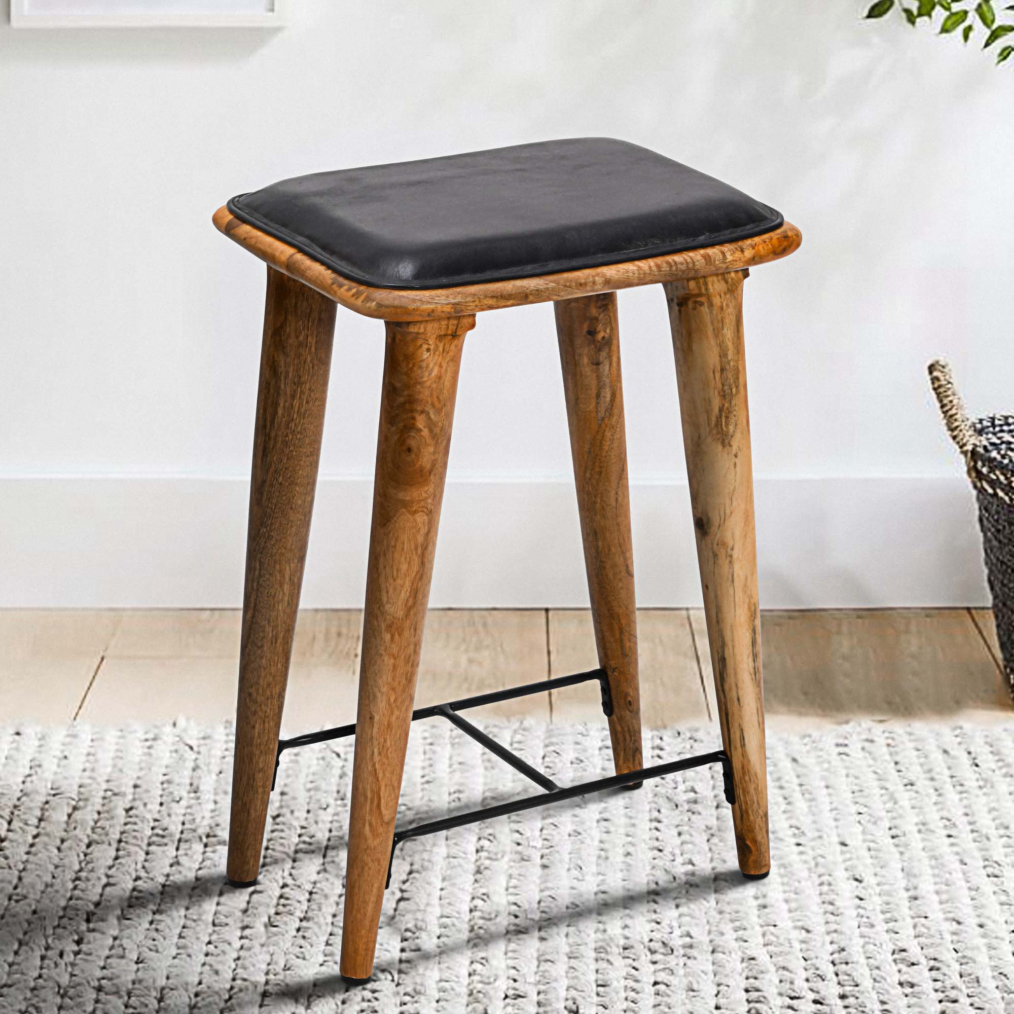 Latitude Run® Counter Height Wooden Bar Stool With Leather Seat ...